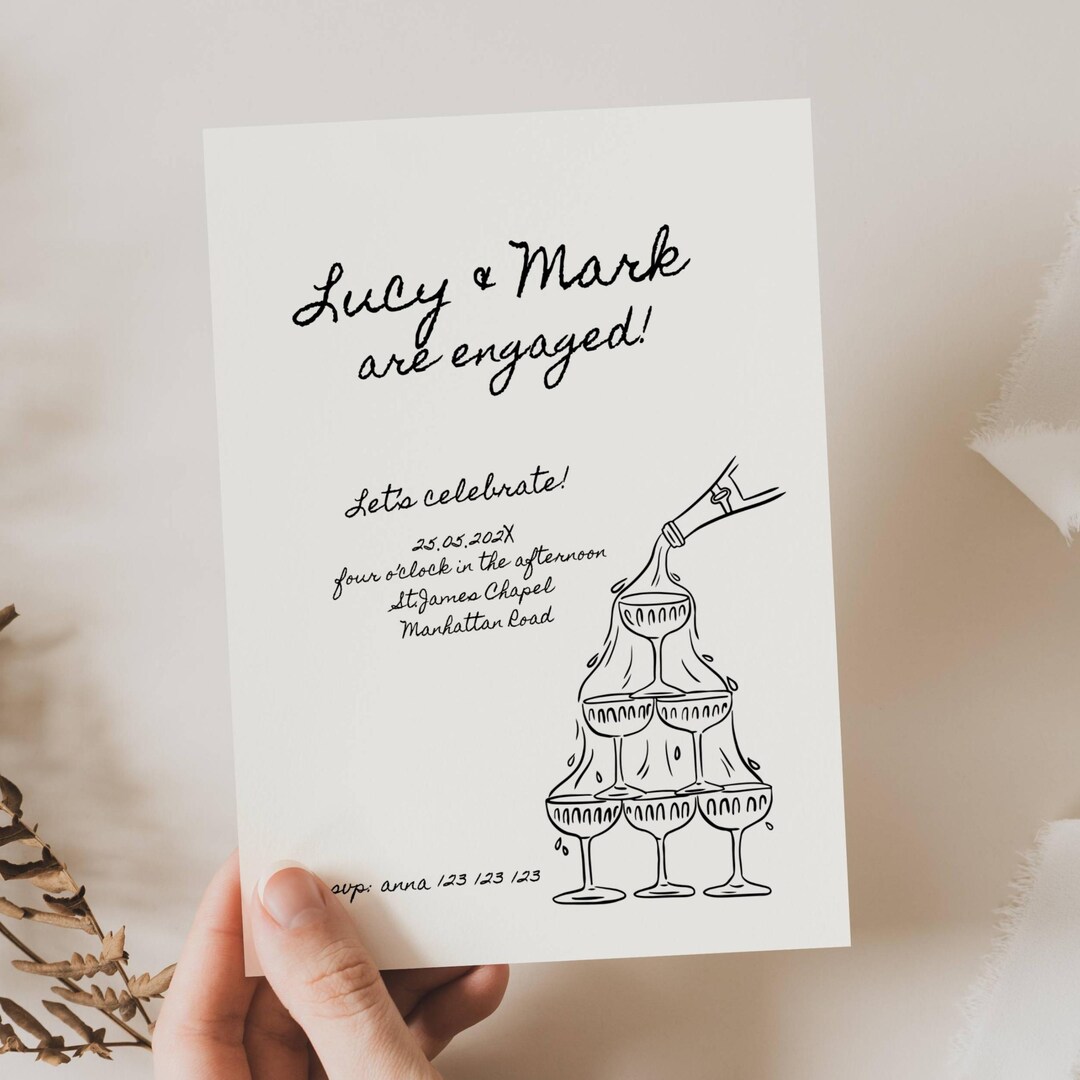 Engagement Party Invite Champagne, Engagement Party Invitation Hand ...