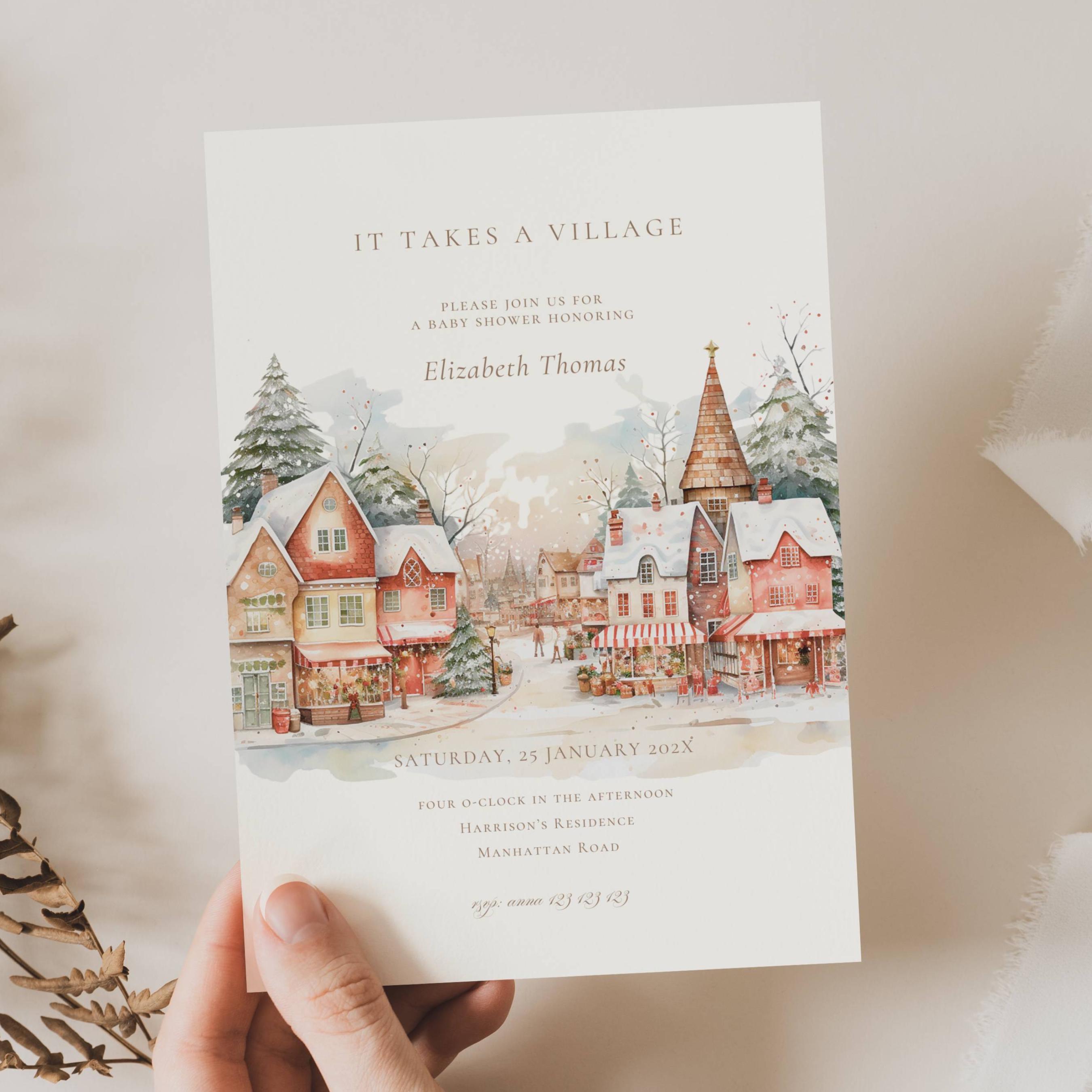 Winter Village Baby Shower Invitation: Classic Christmas Theme (digital ...