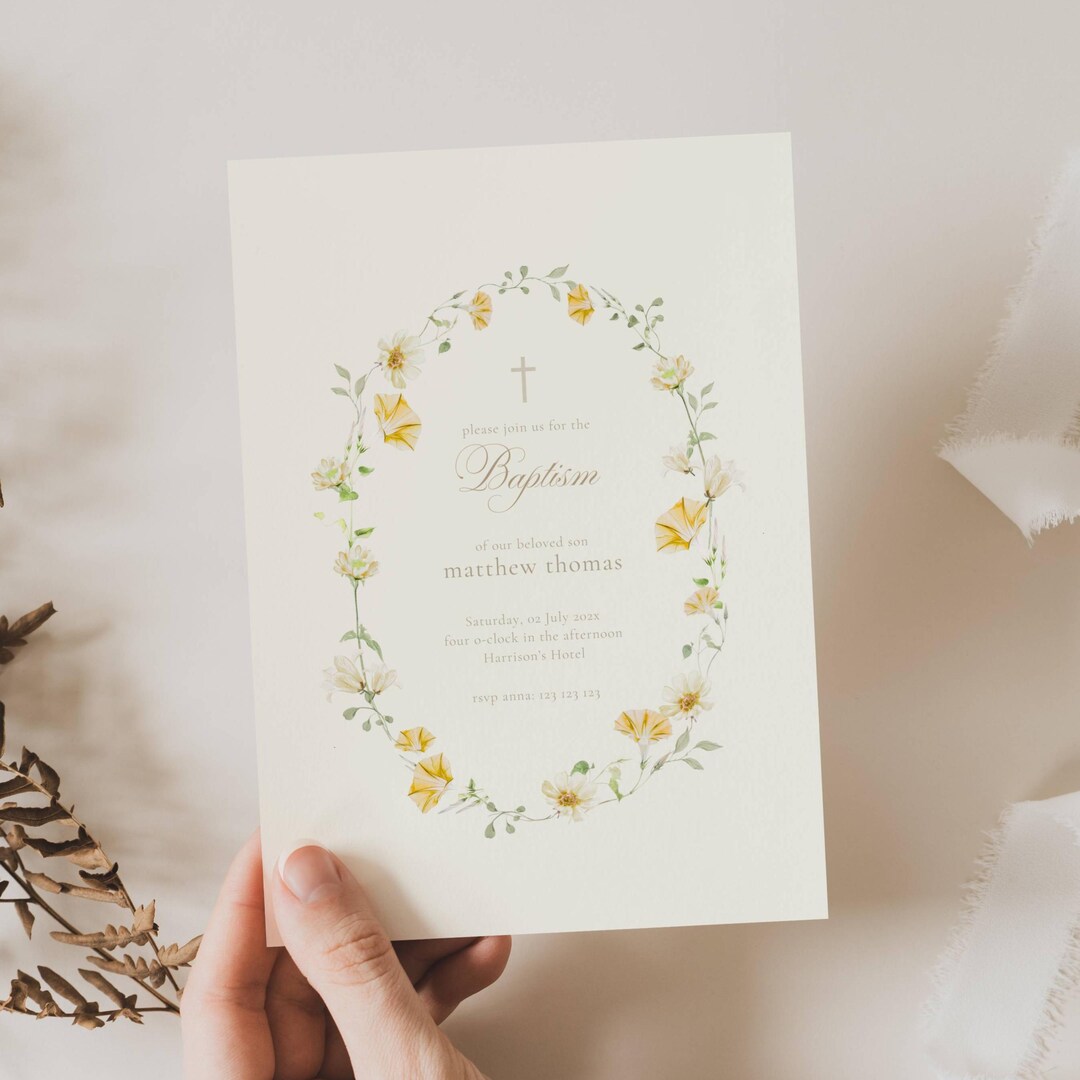 Yellow Wildflowers Baptism Invitation: Yellow Florals, Classic, Gender ...