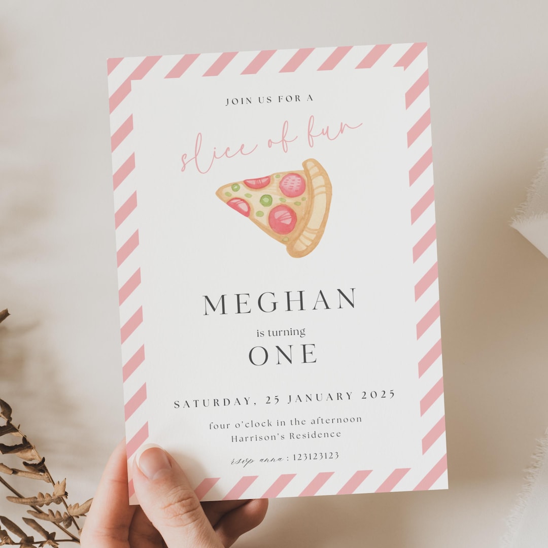 Pizza Slice of Fun Baby 1st Birthday Invitation, Pizza 1st Birthday ...