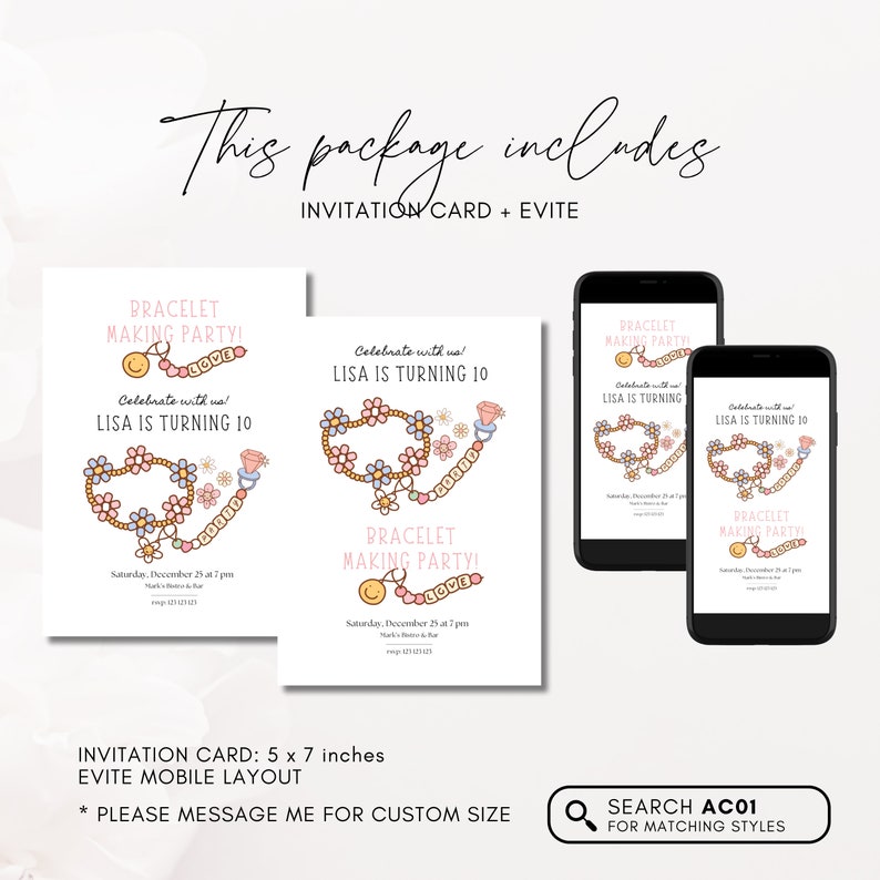 Bracelet Making Birthday Invitation, Jewelry Making Birthday Invitaiton ...