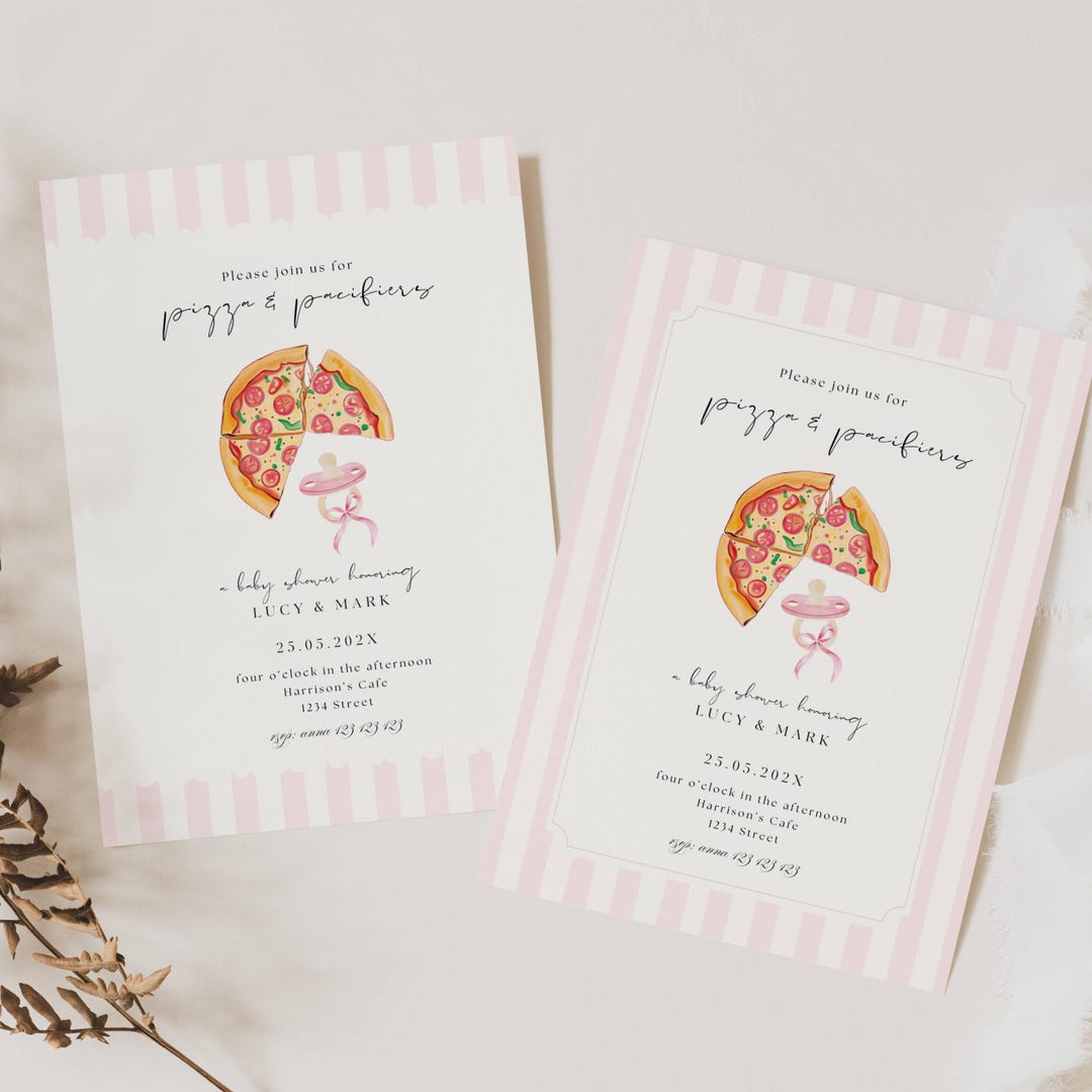 Pizza and Pacifiers Baby Shower Invitation, Oh Baby Pizza Baby Shower ...