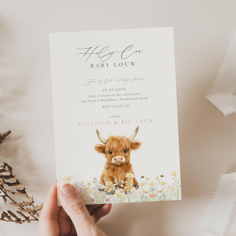 Highland Cow Baby Shower Invitation, Oh Holy Cow We Are Having A Baby ...