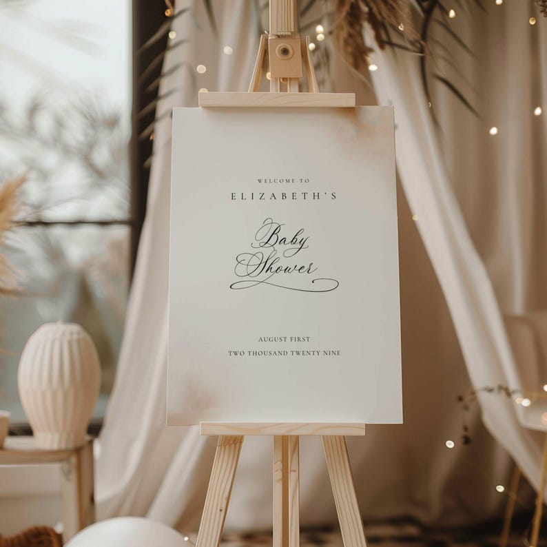 Minimalist Baby Shower Welcome Sign: Black White Script (editable ...
