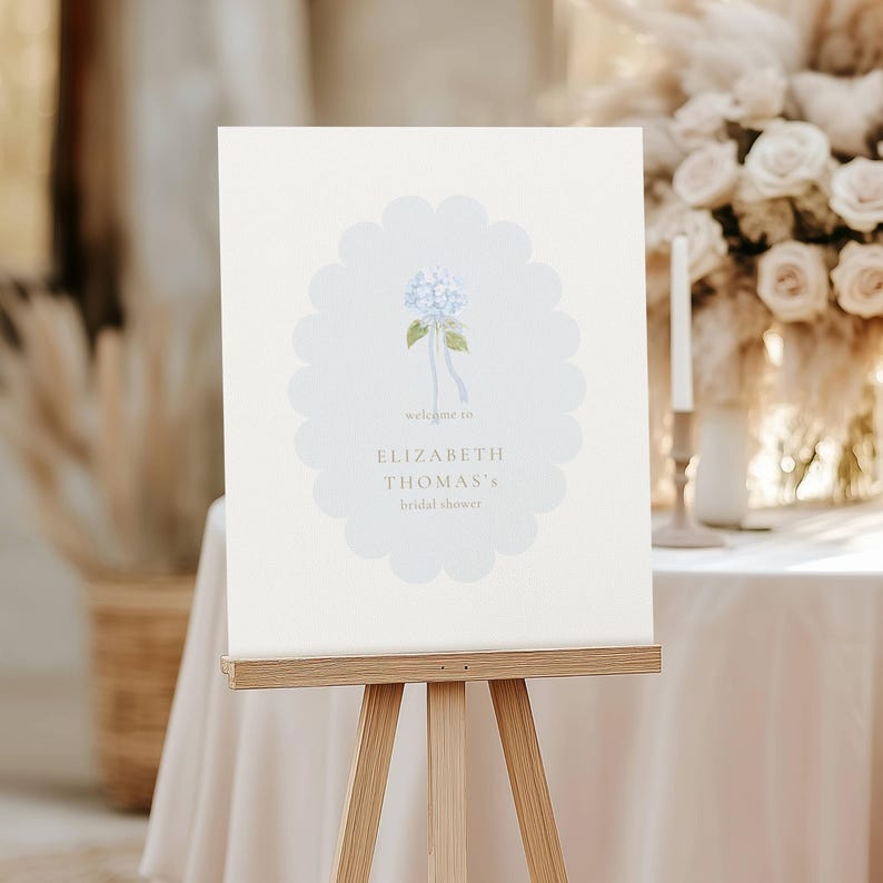 Blue Hydrangea Bridal Shower Welcome Sign: Dusty Blue Floral (editable ...