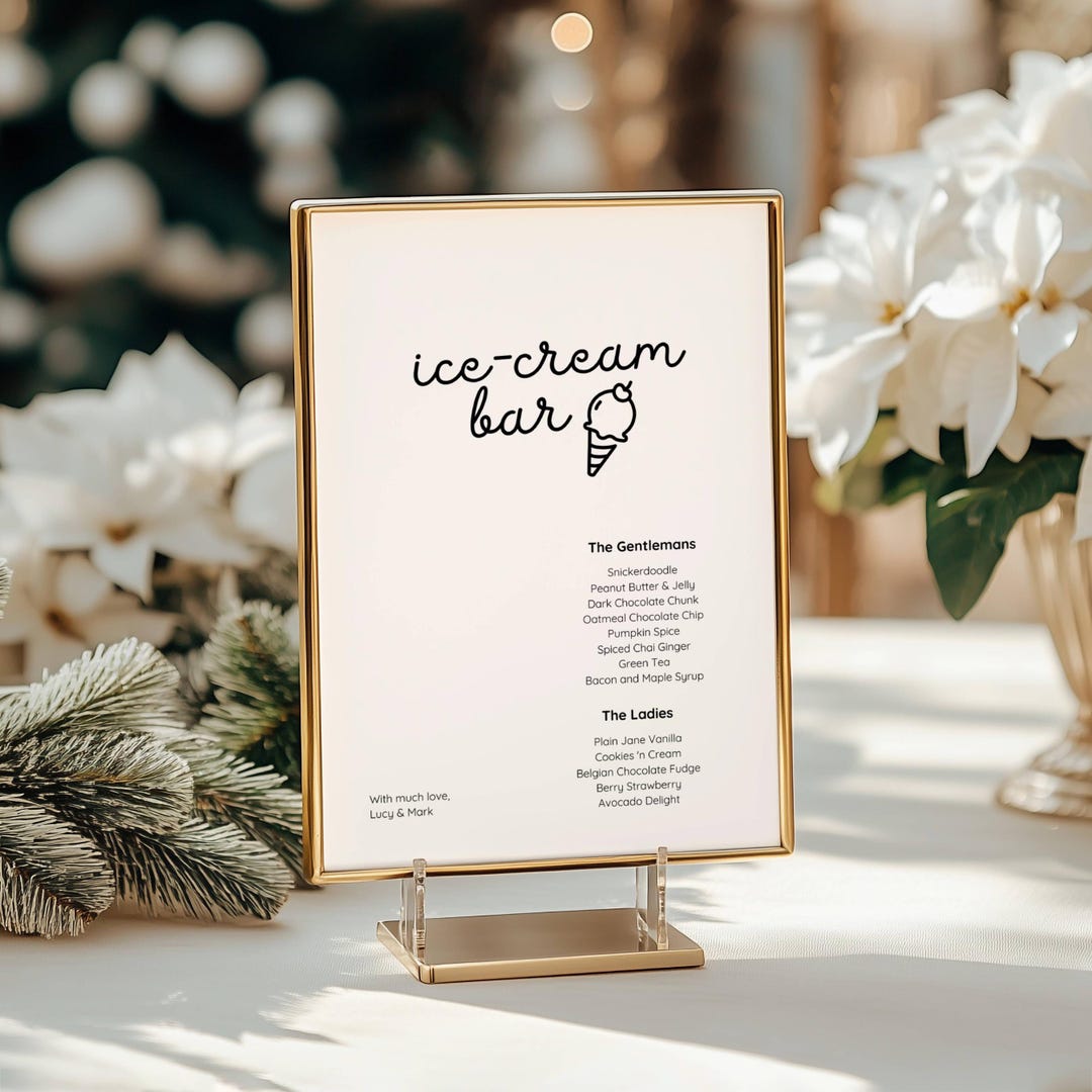 Ice Cream Station Menu Sign, Wedding Ice Cream Bar Printable Sign ...