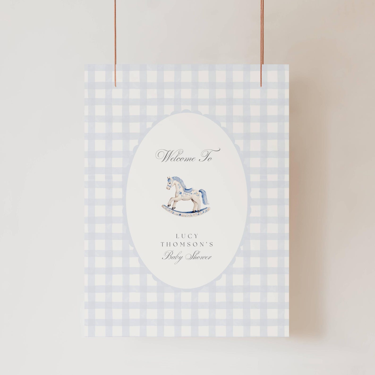 Rocking Horse Baby Shower Welcome Sign: Classic Blue Rocking Horse ...