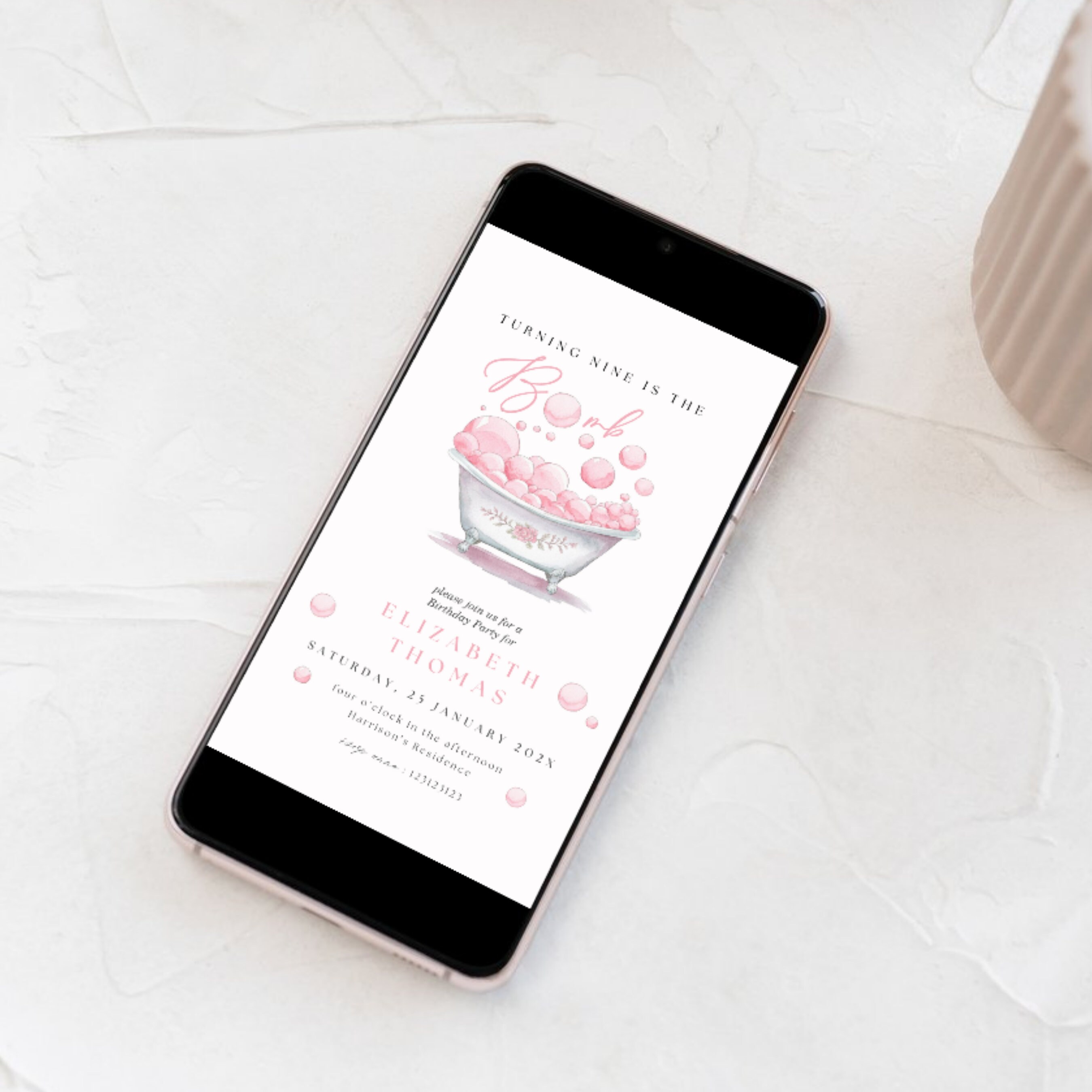 Bath Bomb Birthday Invitation, Bath Bomb Invitation Pink, Bath Bomb ...