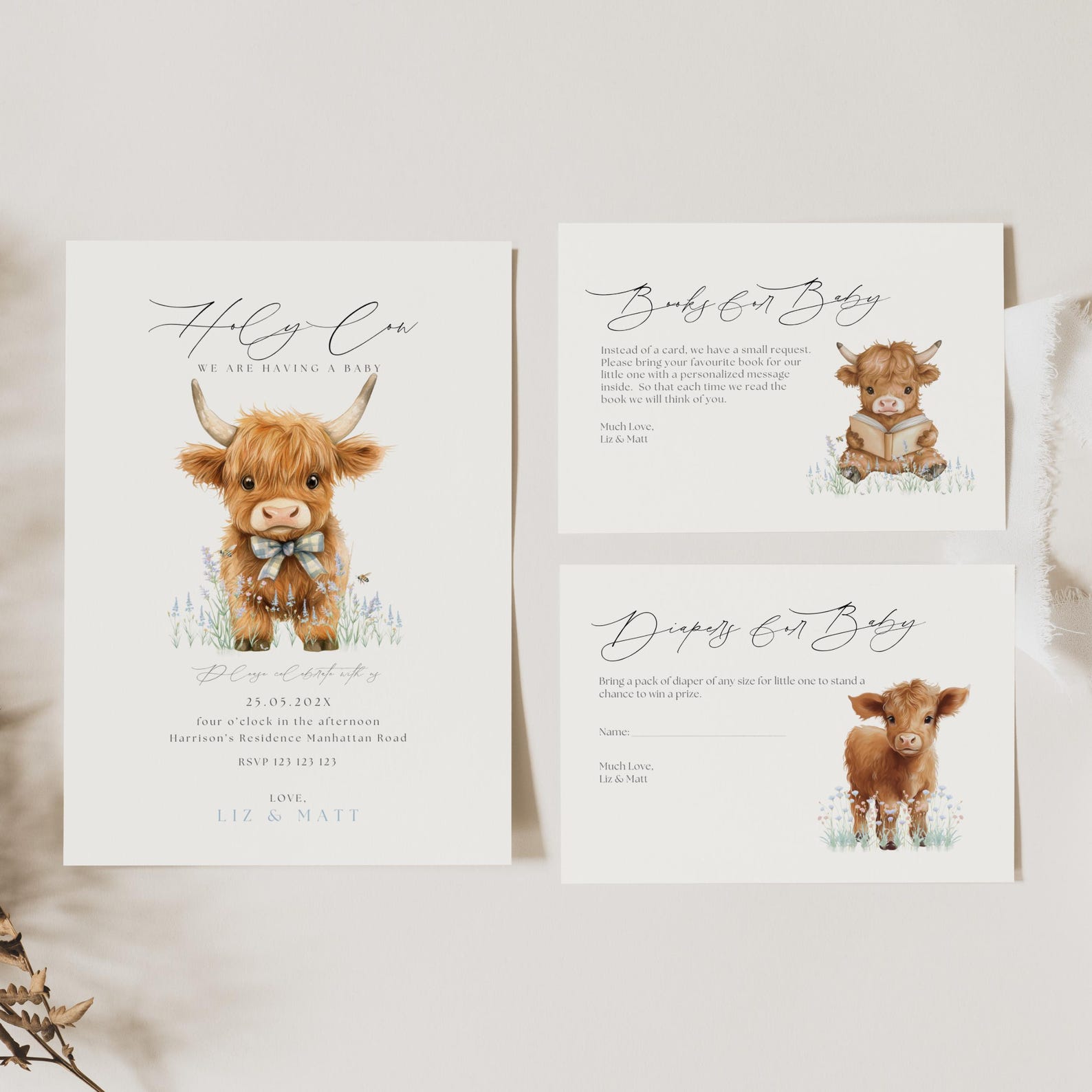 Highland Cow Baby Boy Invite Baby Shower, Boho Highland Cow Baby Shower ...