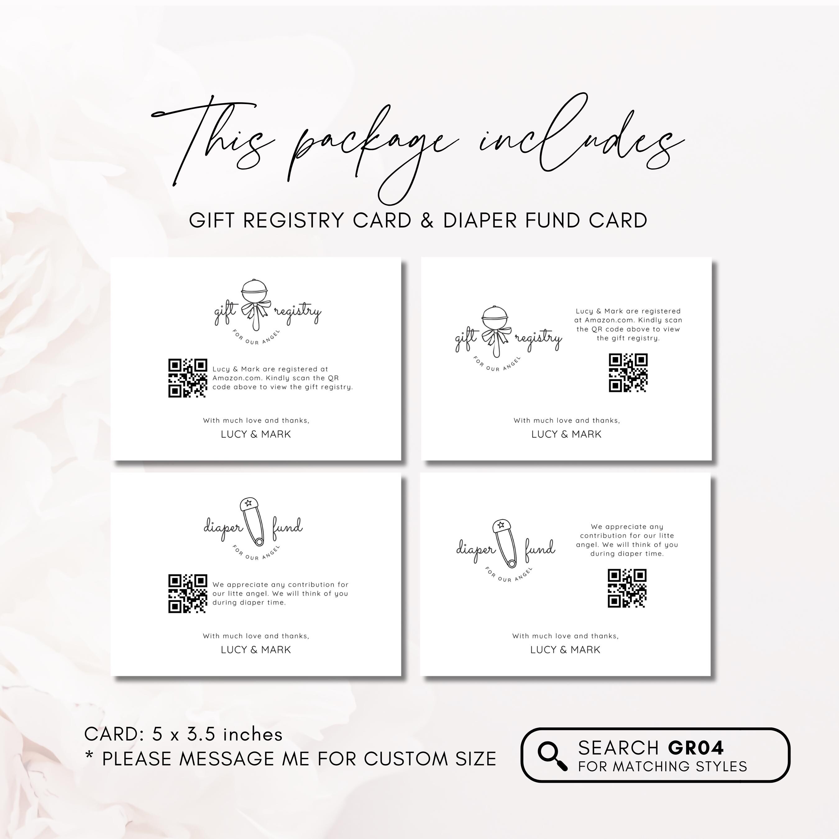 Baby Shower Registry Card QR Codes, Diaper Fund QR Code, Baby Shower ...