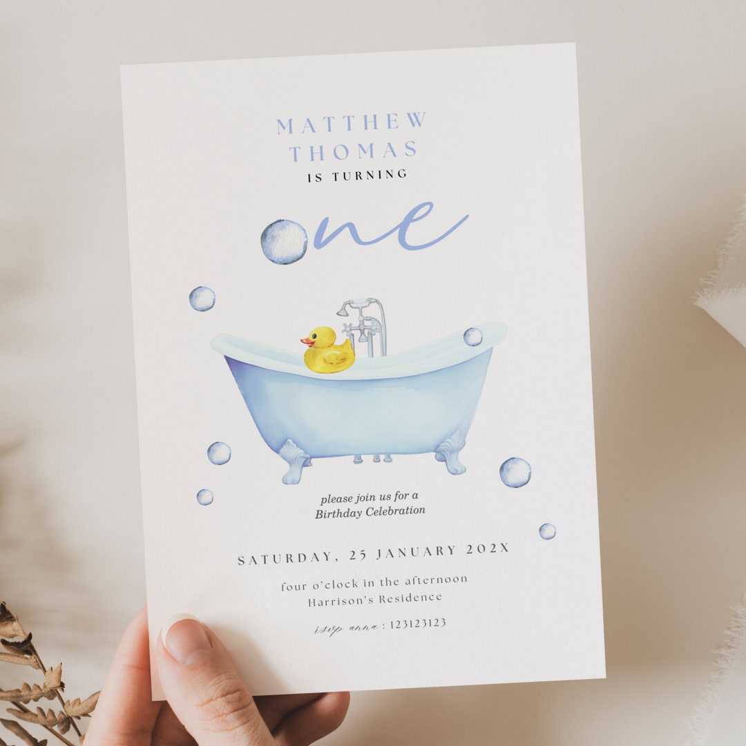 Rubber Ducky First Birthday Invite, Rubber Ducky Boy Birthday Invite ...