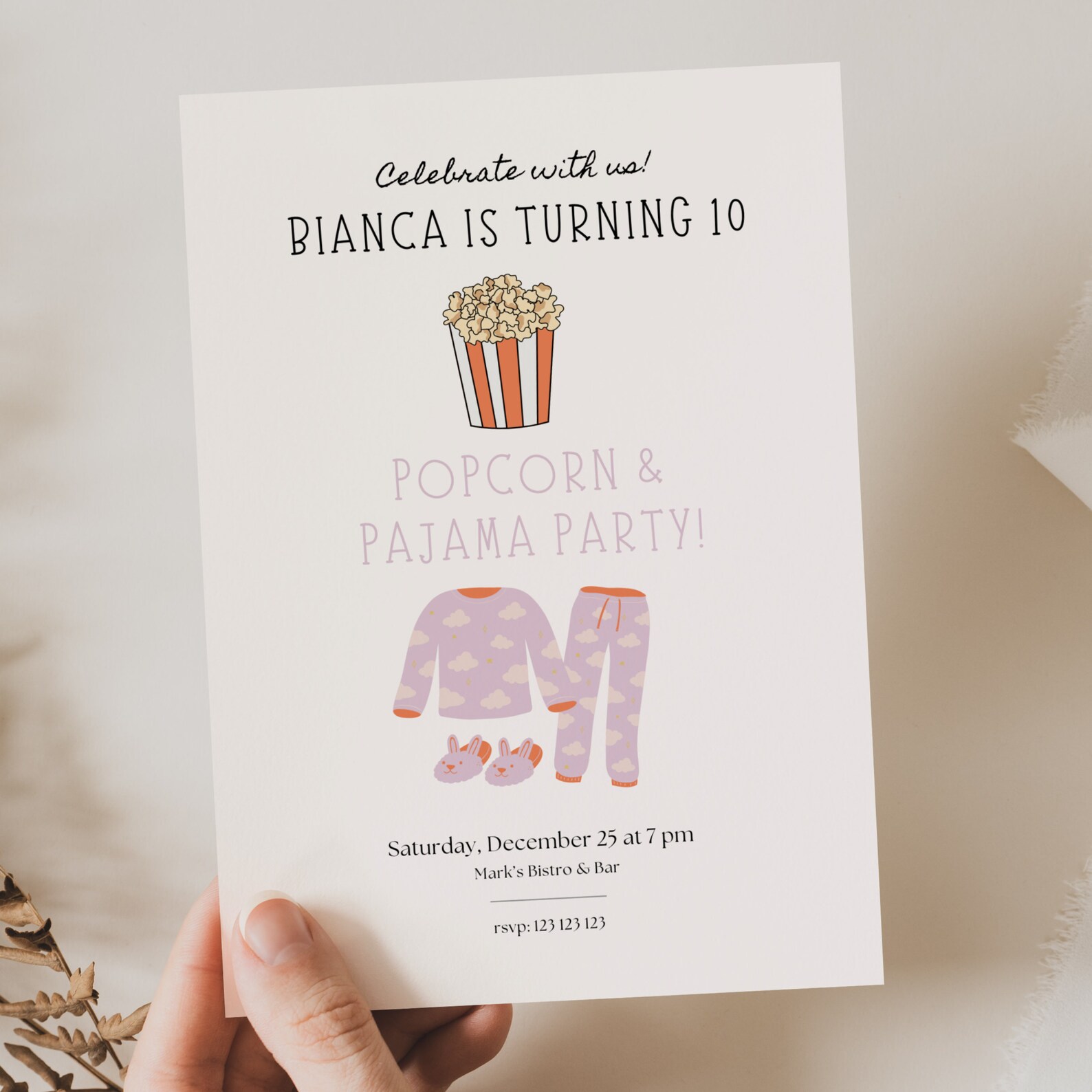 Popcorn and Pajamas Birthday Invitation, PJ Party, Pajamas Party ...