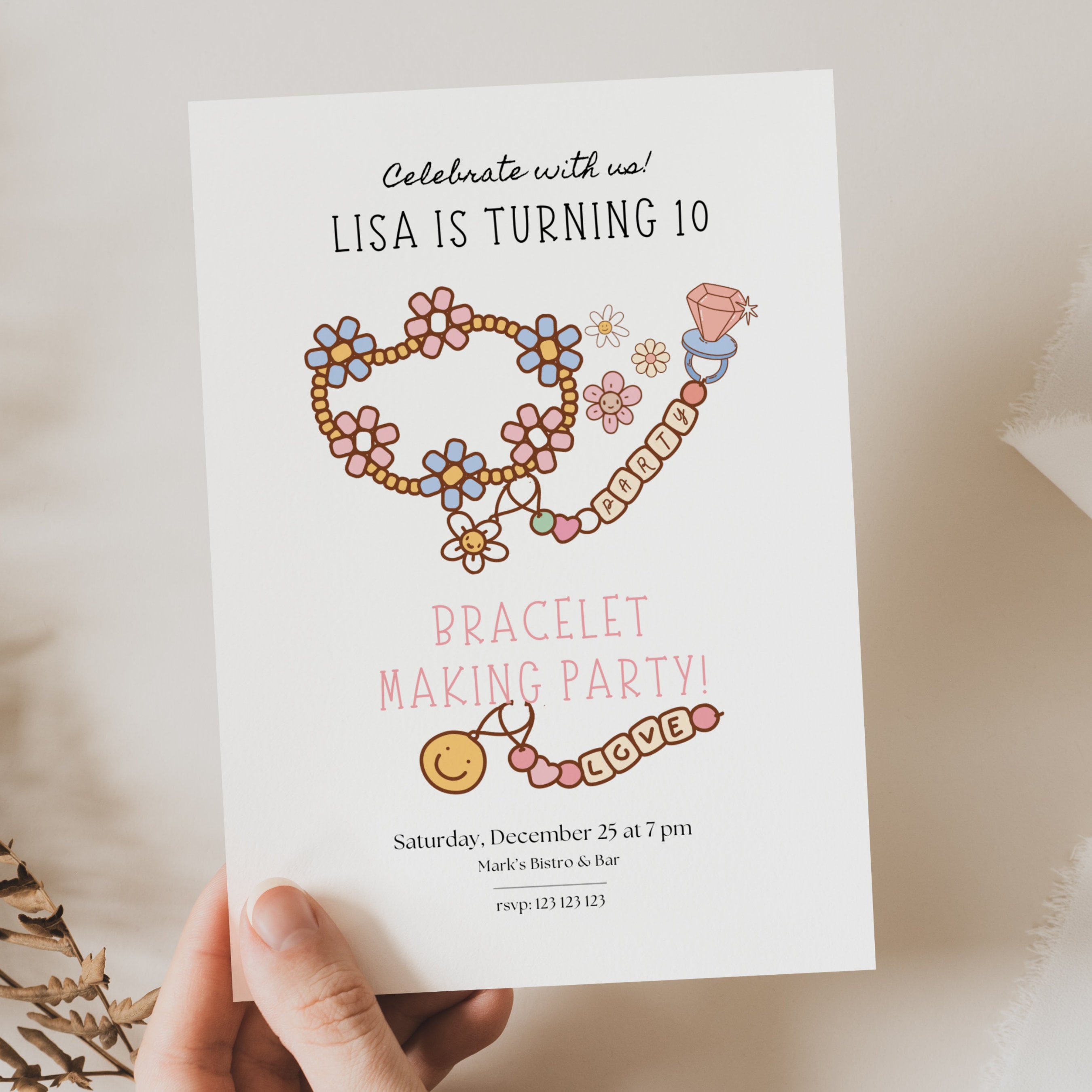 Bracelet Making Birthday Invitation, Jewelry Making Birthday Invitaiton ...