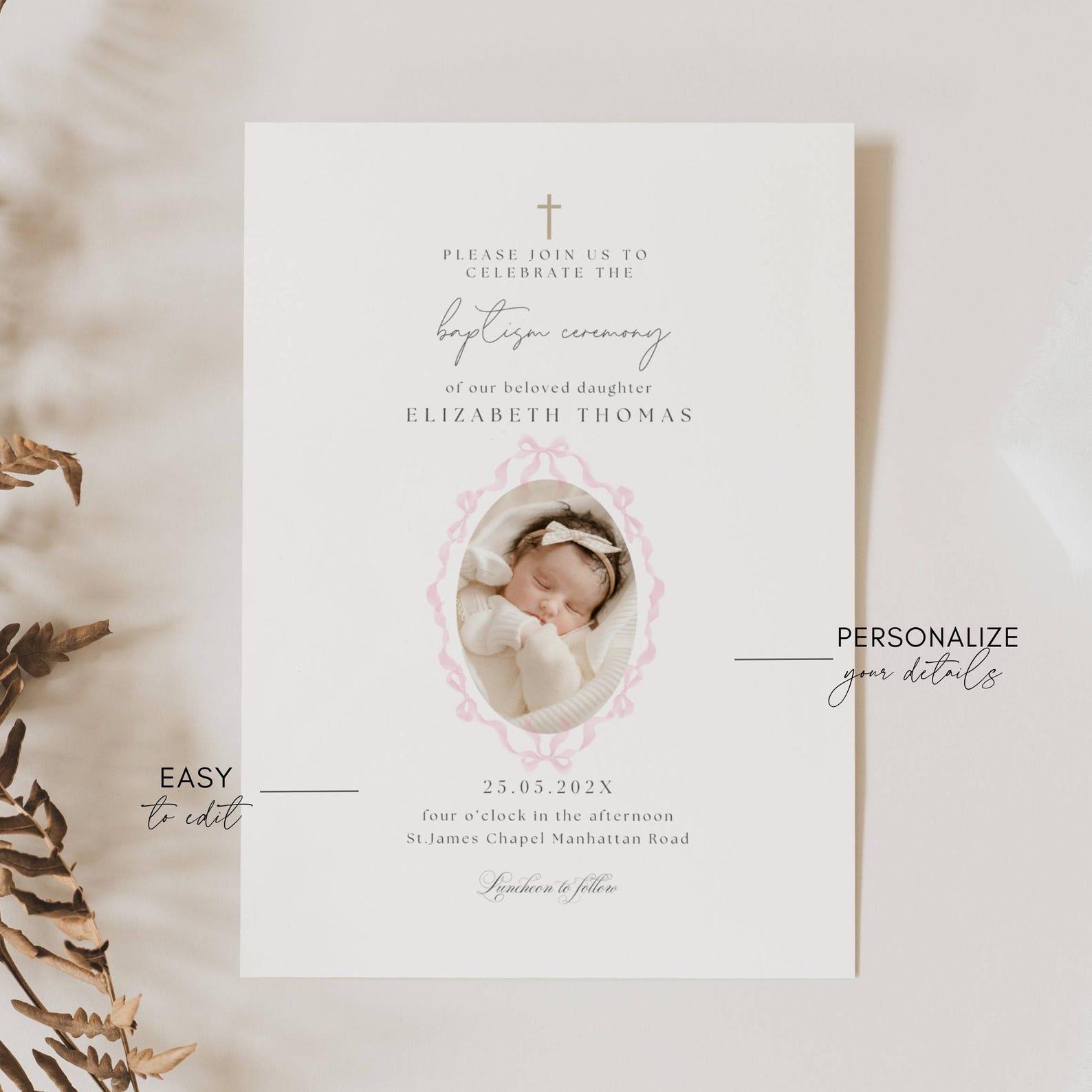 Baptism Invitation Girl With Photo, Christening Invitation Girl Photo ...