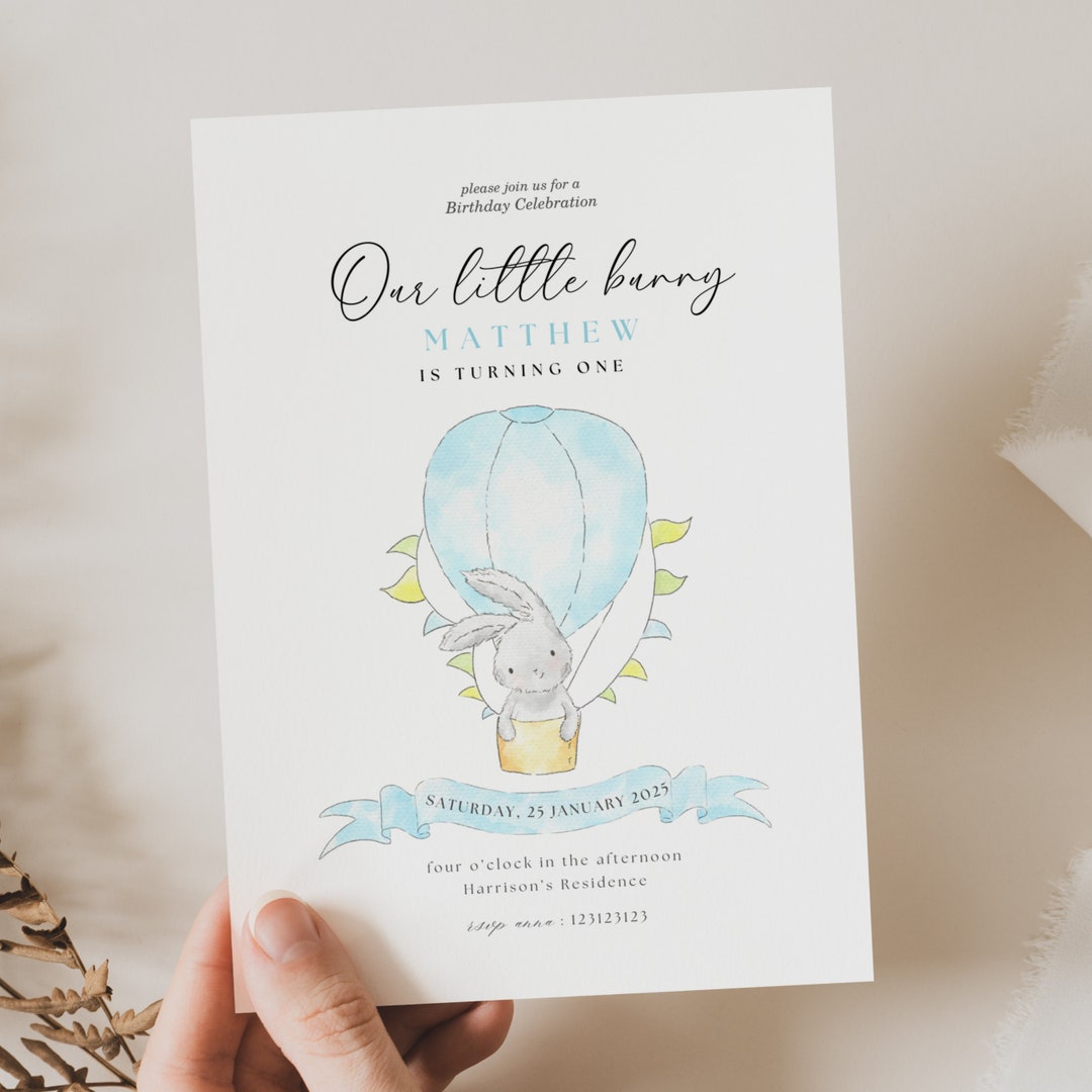 Some Bunny is Turning One Boy, Bunny Themed Birthday Invitation, Some ...