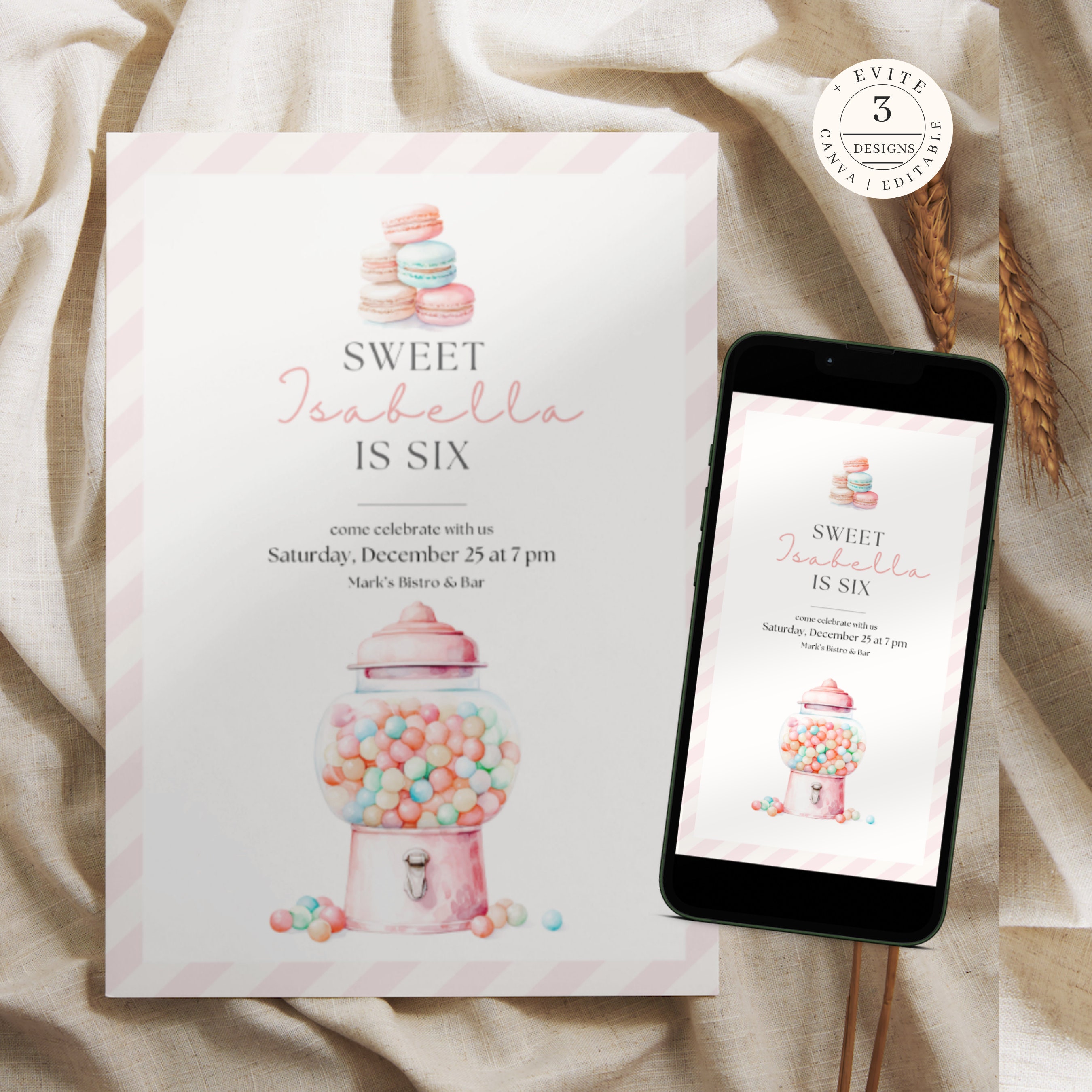 Six is Sweet Invitation, 6th Birthday Invitation, Sweet Sixth Birthday ...