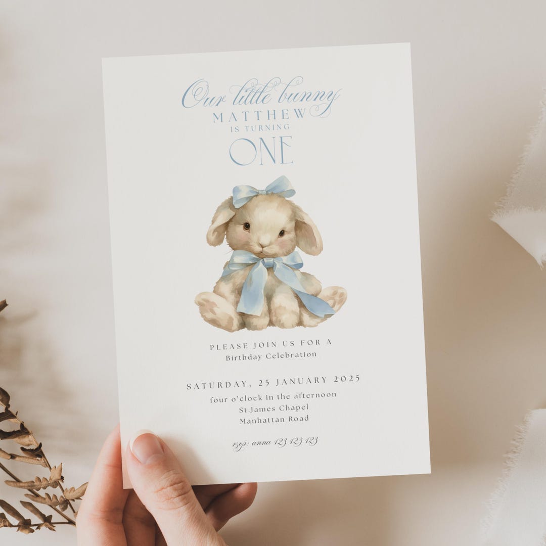 Some Bunny is Turning One Boy, 1st Bunny Birthday Invite, Bunny Themed ...