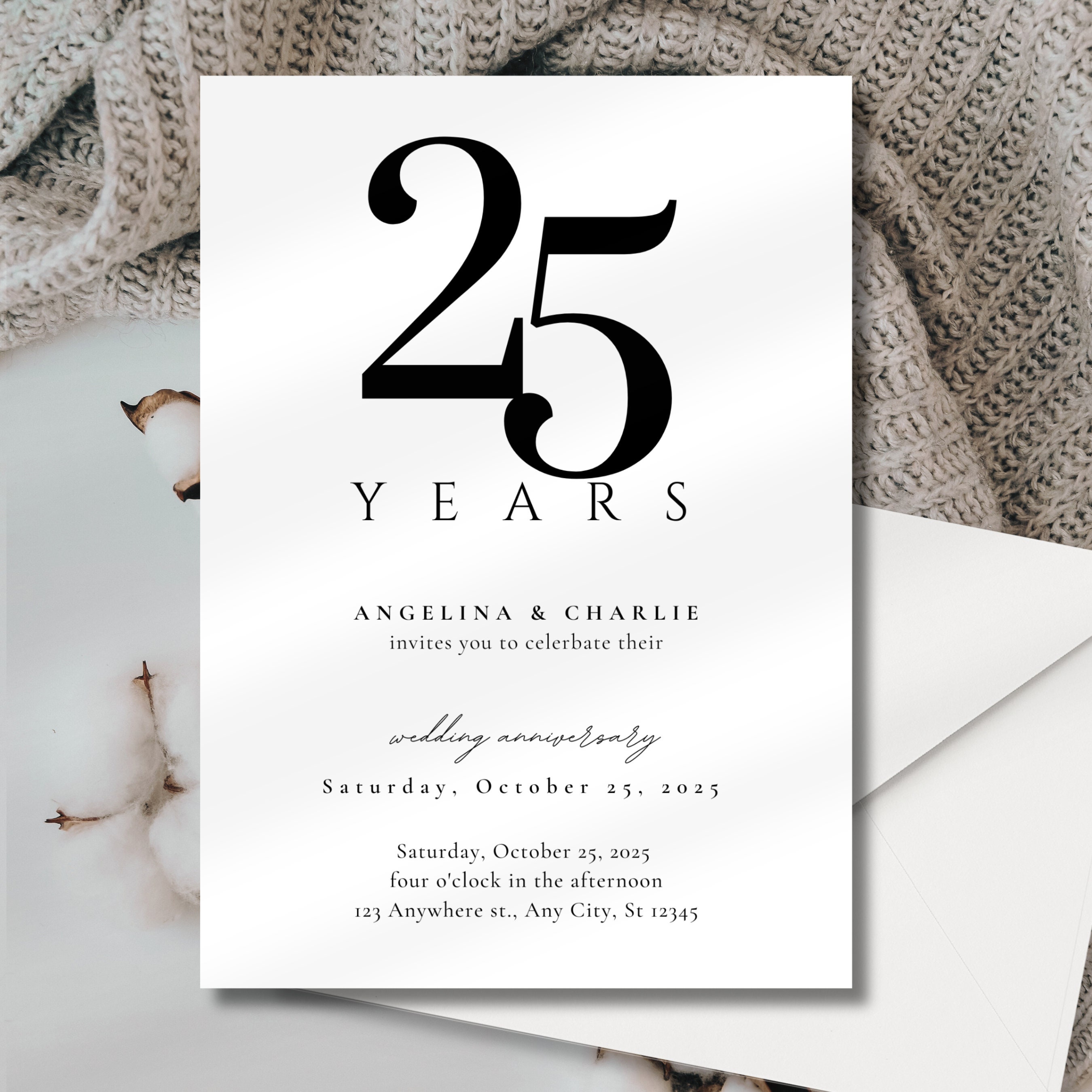 25th Wedding Anniversary Invitation Editable Silver Wedding Anniversary ...