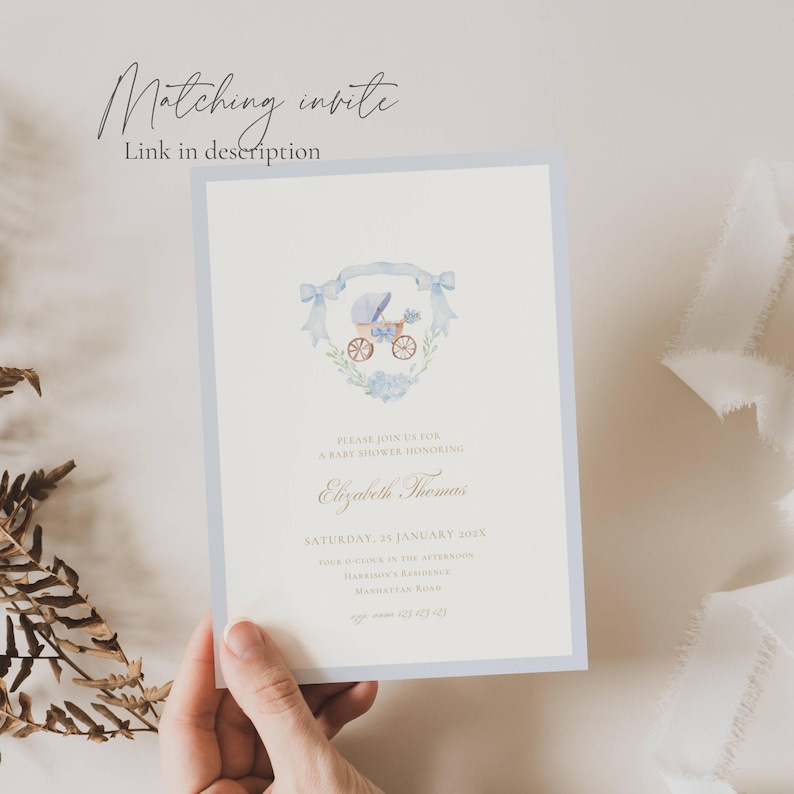 Blue Carriage Crest Baby Shower Welcome Sign: Blue Stroller (editable ...