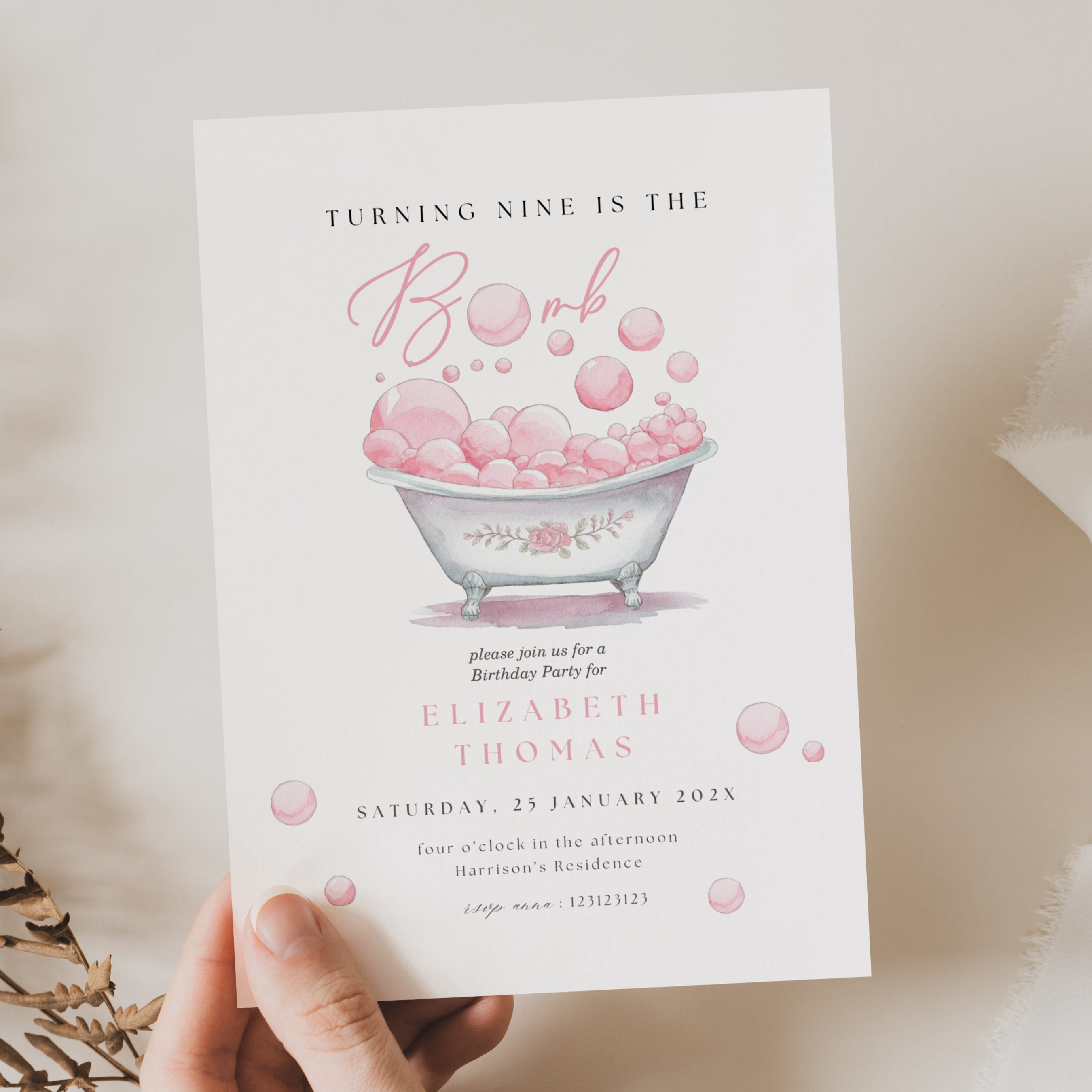 Bath Bomb Birthday Invitation, Bath Bomb Invitation Pink, Bath Bomb ...