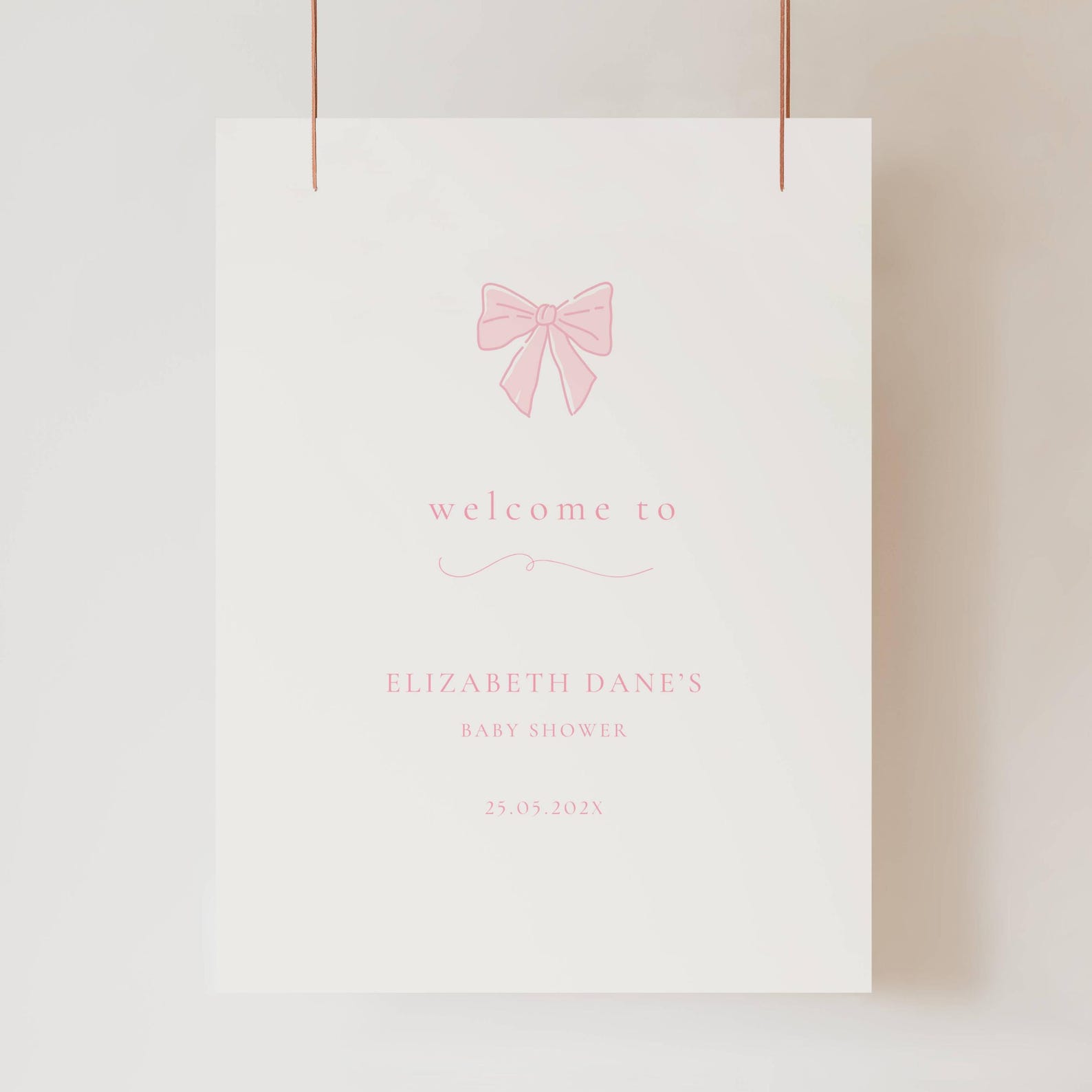 Pink Bow Baby Shower Welcome Sign, Baby Girl Shower Elegant Pink Bow ...