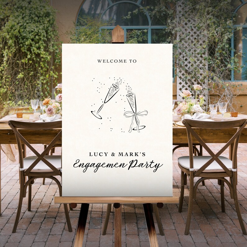 Engagement Party Sign Hand Drawn Engagement Party Invitation Hand Drawn ...