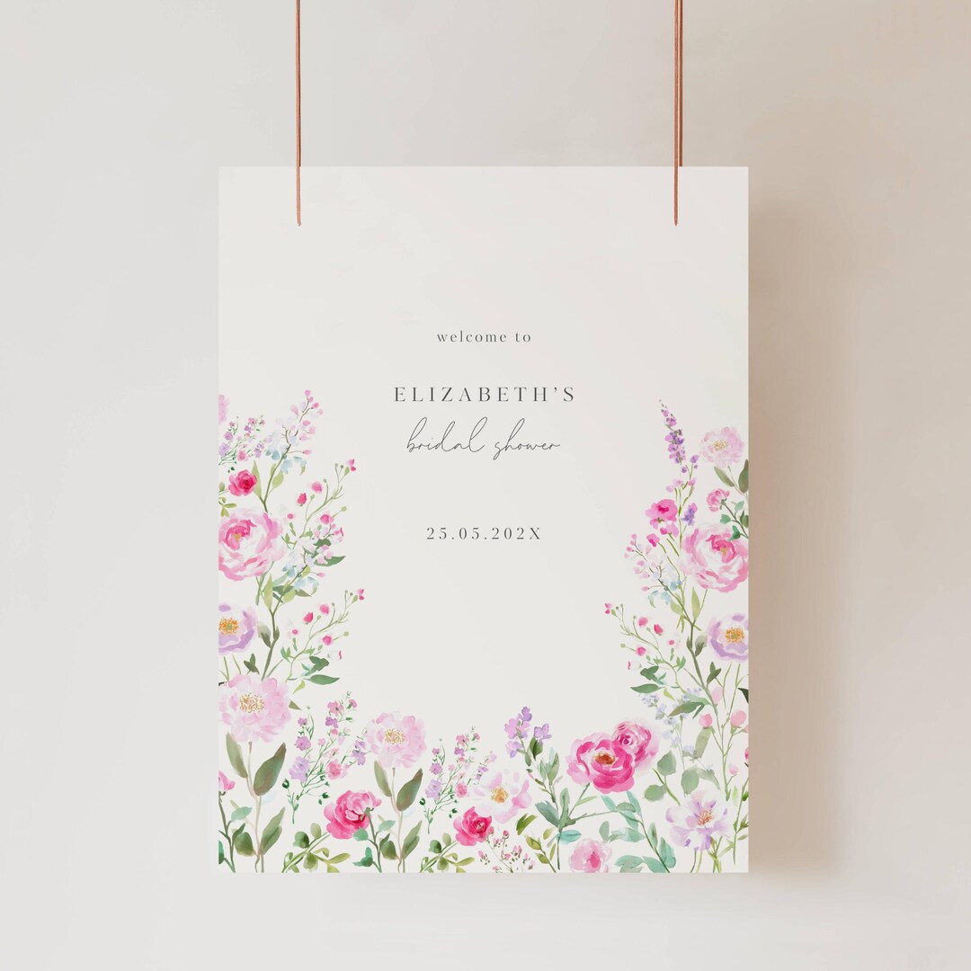 Hot Pink Floral Bridal Shower Welcome Sign, Bright Floral Bridal Shower ...