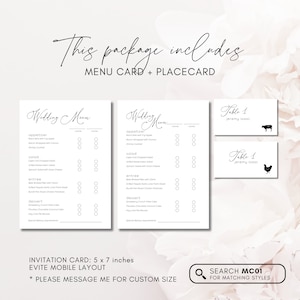 Meal Options Wedding Invitations Instant Download Menu Choice Card Meal ...