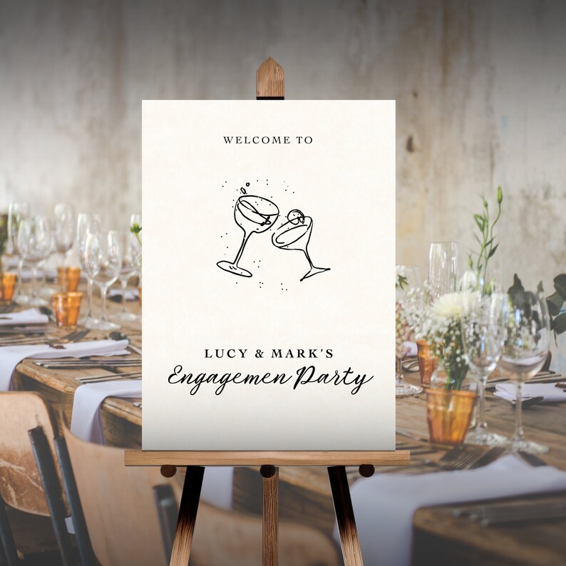 Engagement Party Sign Hand Drawn Engagement Party Invitation Hand Drawn ...