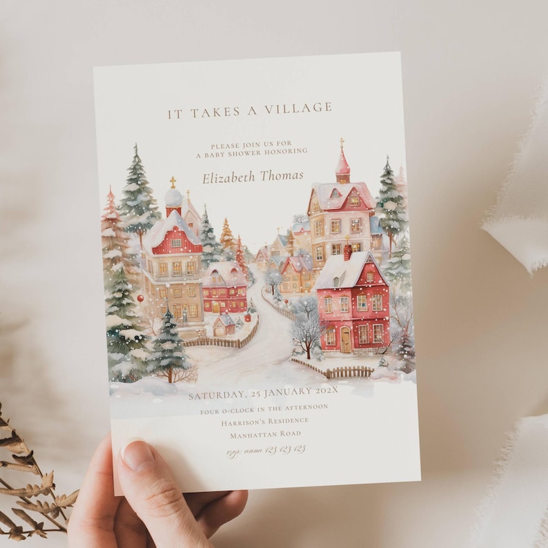 Winter Village Baby Shower Invitation: Classic Christmas Theme (digital ...