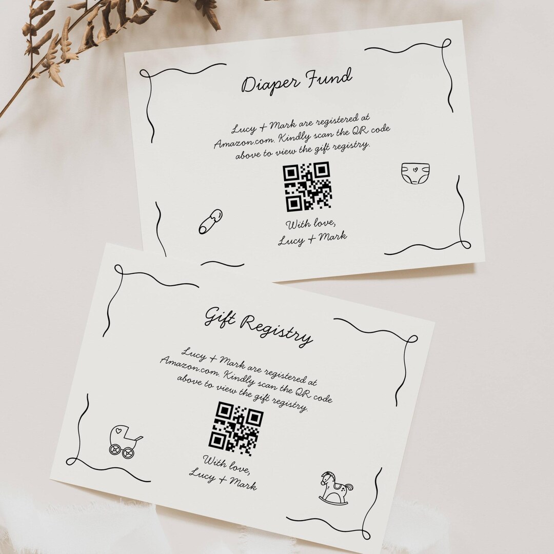 Baby Shower Registry Card Qr Codes, Baby Gift Registry Card Template ...