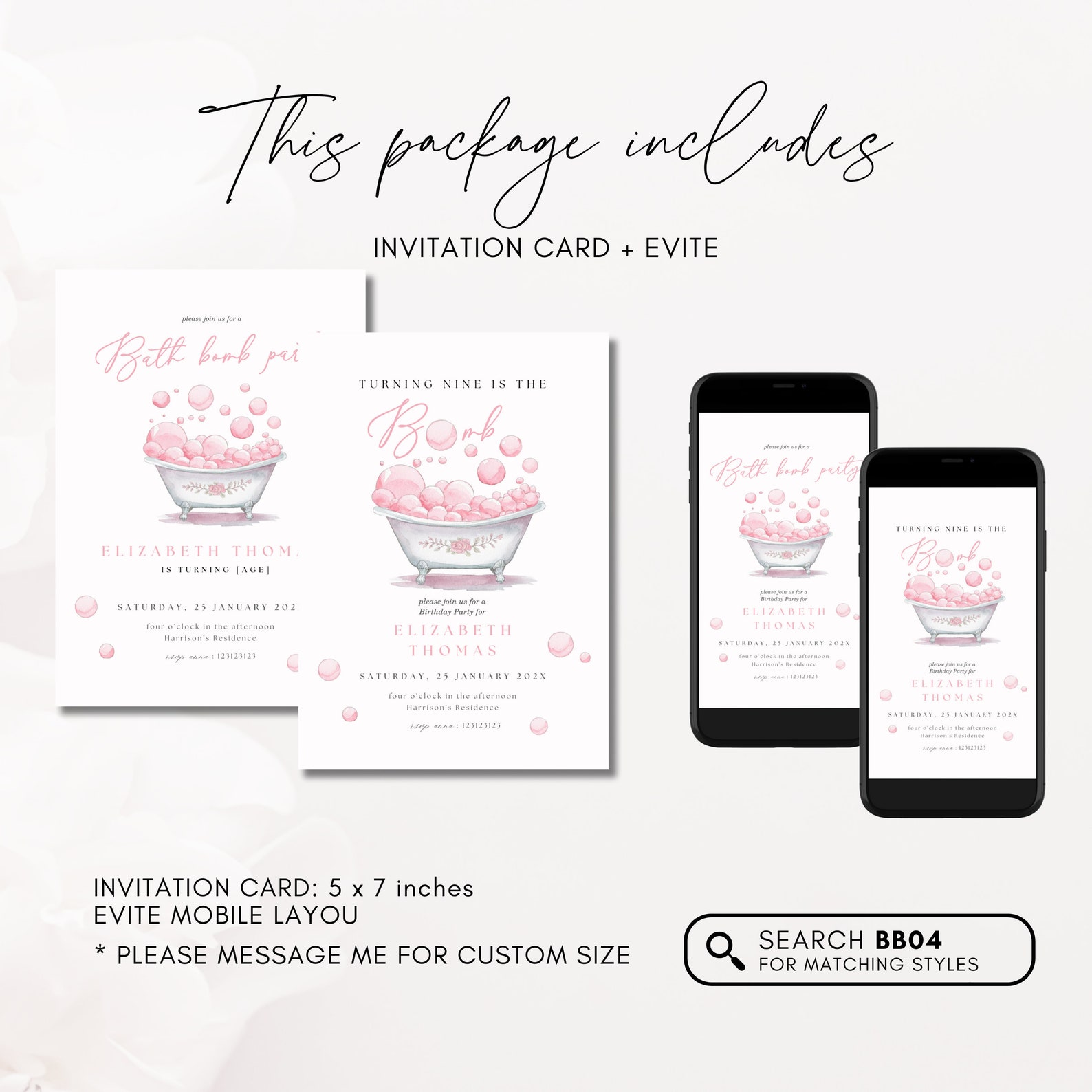 Bath Bomb Birthday Invitation, Bath Bomb Invitation Pink, Bath Bomb ...