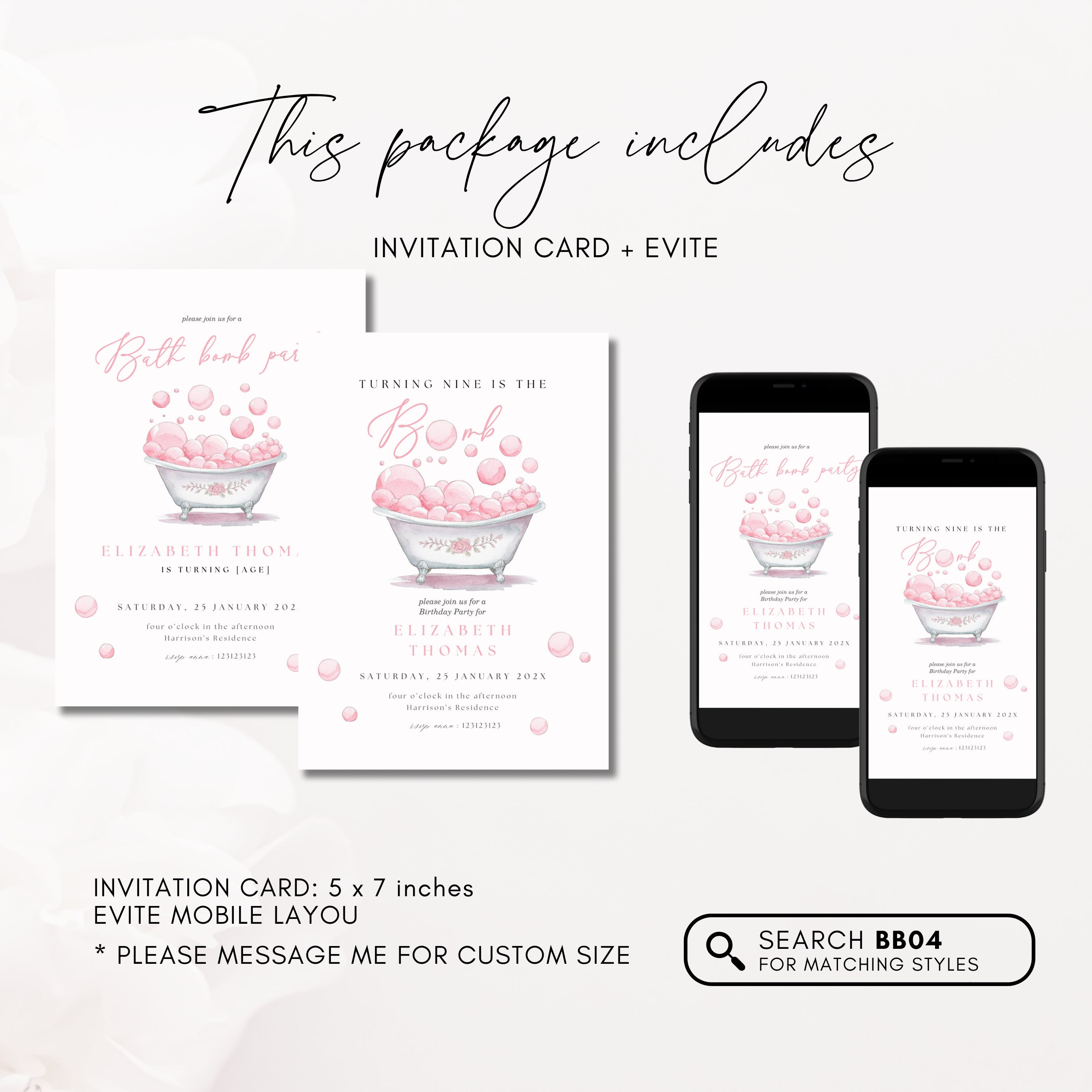 Bath Bomb Birthday Invitation, Bath Bomb Invitation Pink, Bath Bomb ...