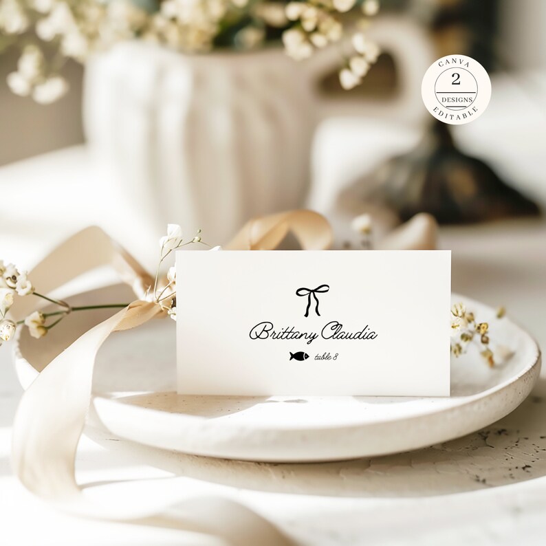 Place Cards Border, Place Cards Handwritten, Place Card With Meal Option Template, Wedding Place ...