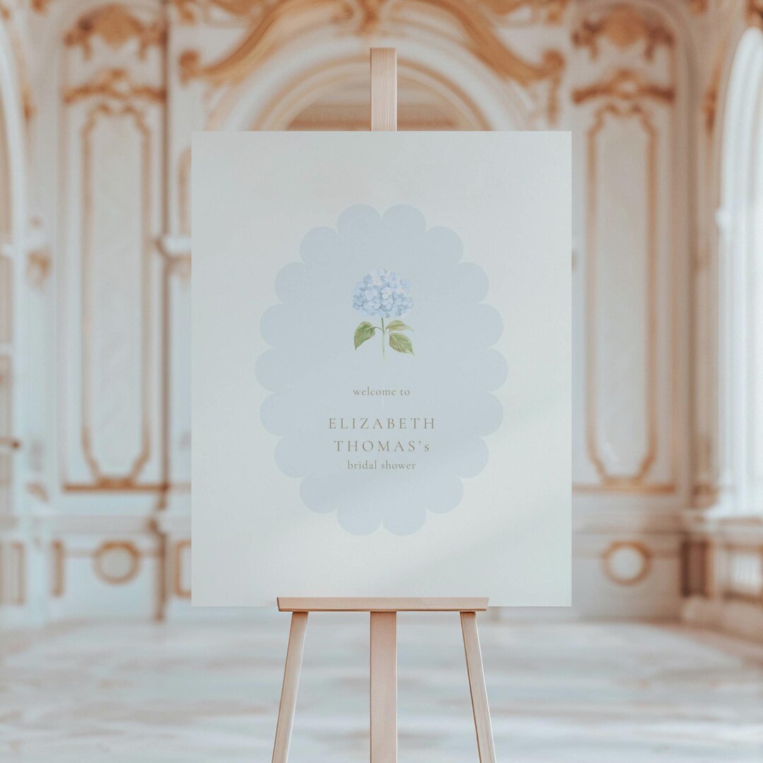 Blue Hydrangea Bridal Shower Welcome Sign: Dusty Blue Floral (editable ...