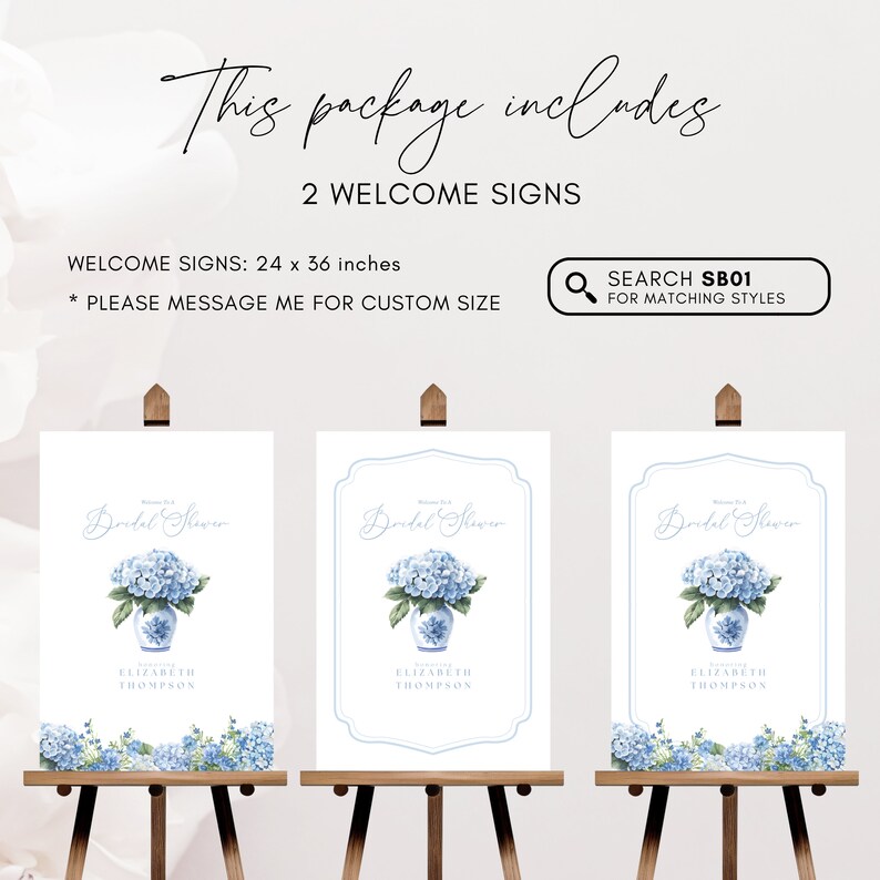 Blue Hydrangea Bridal Shower Welcome Sign, Bridal Shower Sign With Blue ...