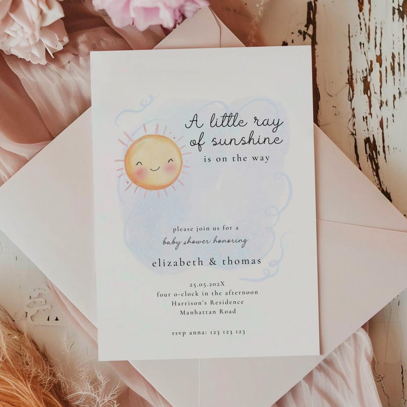 A Little Ray of Sunshine Baby Shower Invitation: Sunshine (editable ...