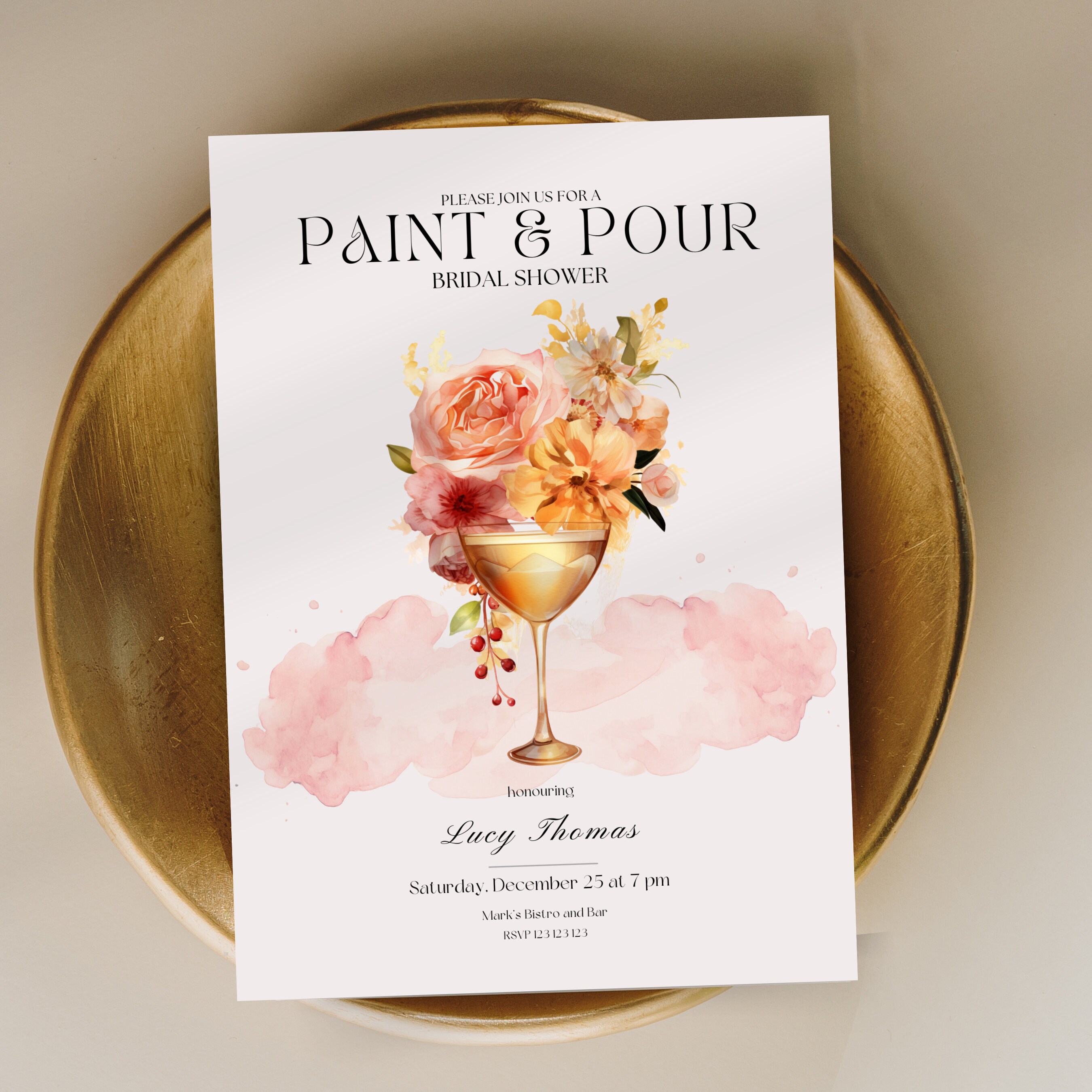 Paint and Pour Birthday, Paint and Sip Birthday Invitation Template ...