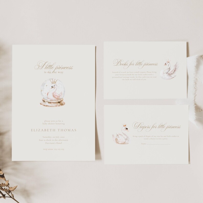 Swan Baby Shower Invitation: A Little Princess is on the Way (editable ...