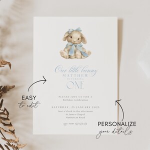 Some Bunny is Turning One Boy, 1st Bunny Birthday Invite, Bunny Themed ...