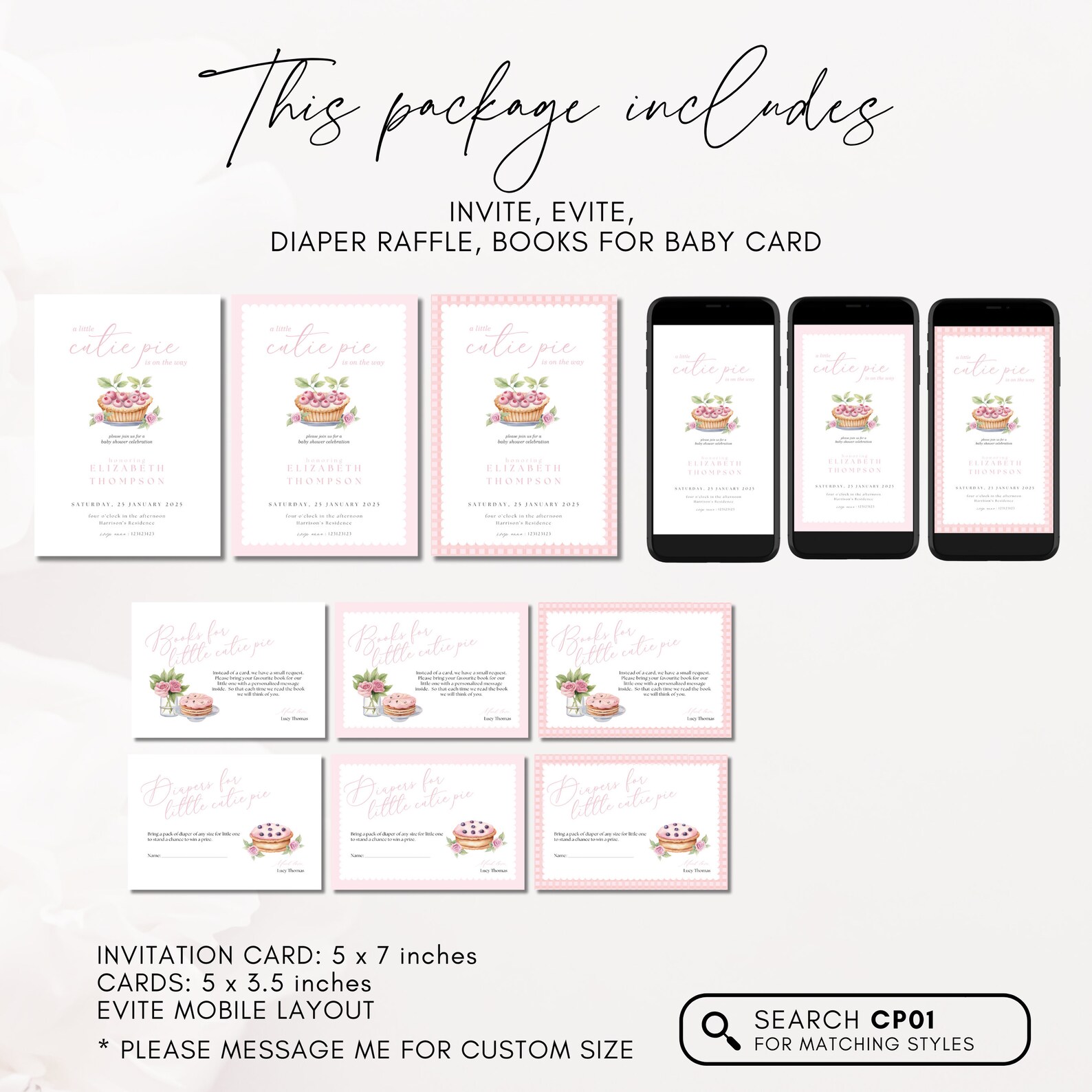 Cutie Pie Baby Shower Bundle, Cutie Pie Baby Shower Pink Gingham, Pie ...