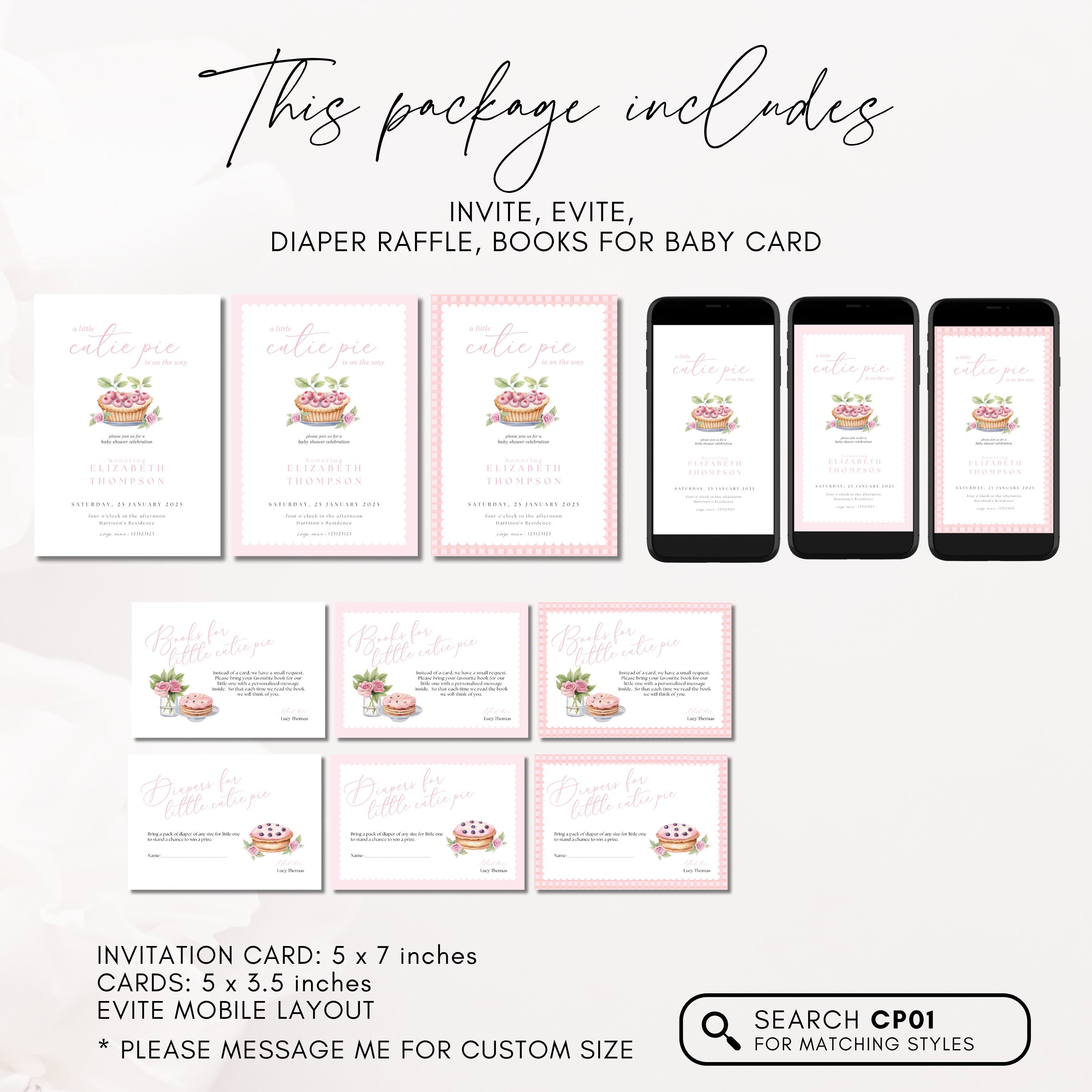 Cutie Pie Baby Shower Bundle, Cutie Pie Baby Shower Pink Gingham, Pie ...