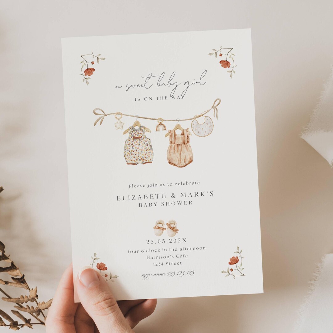 Boho Girl Clothesline Baby Shower, Natural Color Baby Girl Shower, Baby ...