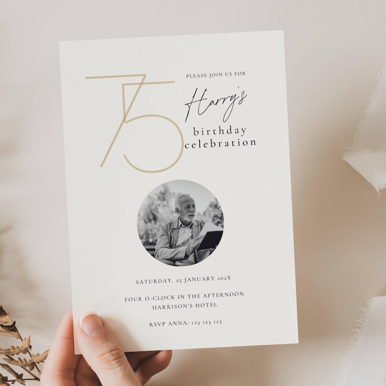 75th Birthday Invitation With Photo Template, Seventy Five Birthday ...