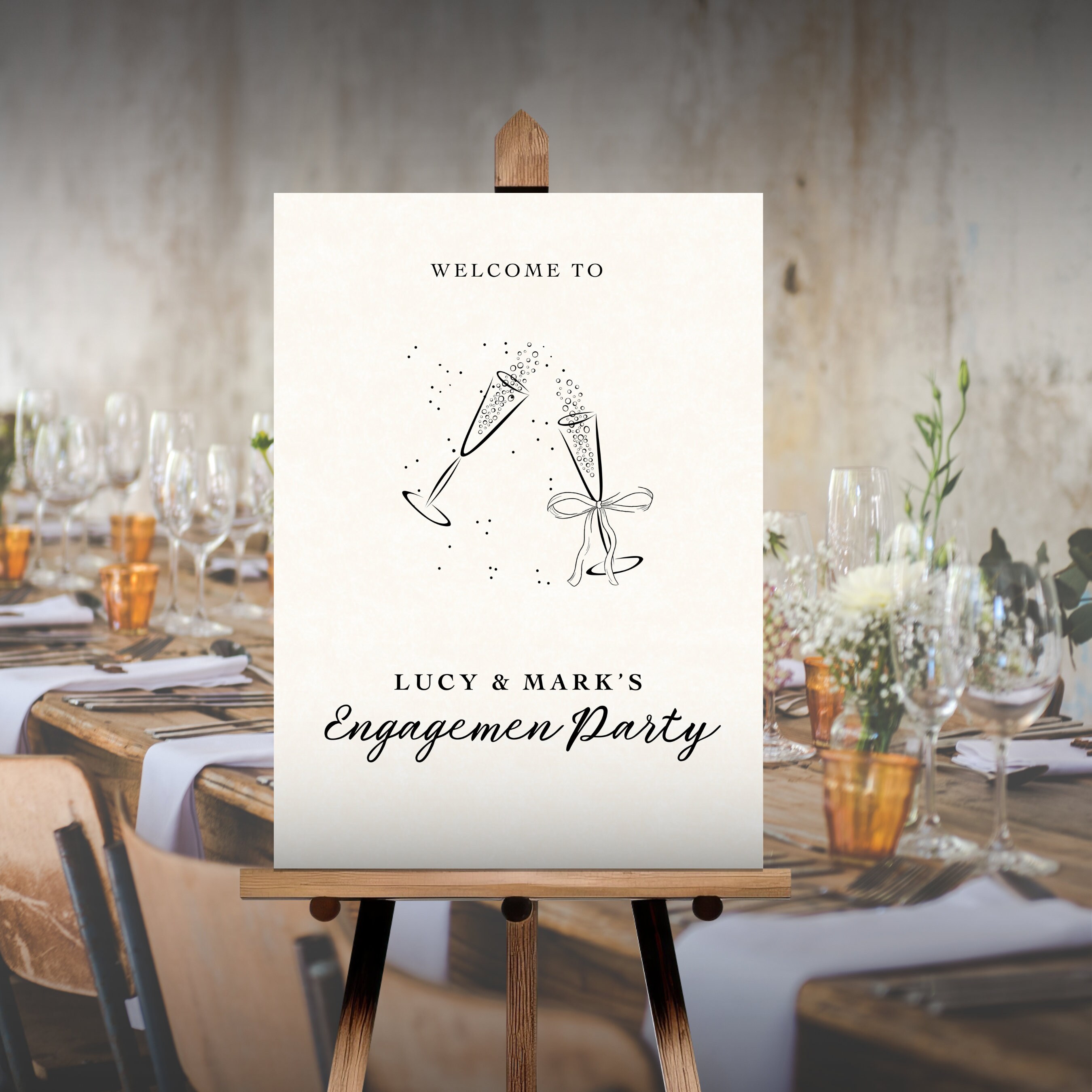 Engagement Party Sign Hand Drawn Engagement Party Invitation Hand Drawn ...