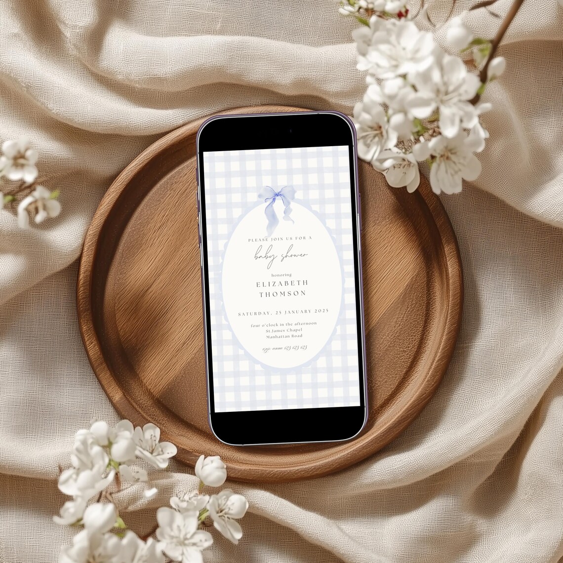 Blue Gingham Baby Shower Invitation, Classic Gingham (editable Template ...