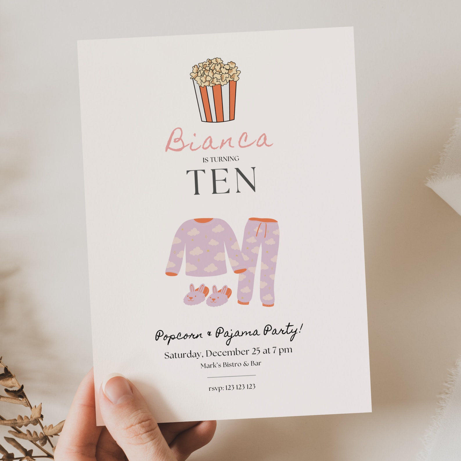 Popcorn and Pajamas Birthday Invitation, PJ Party, Pajamas Party ...