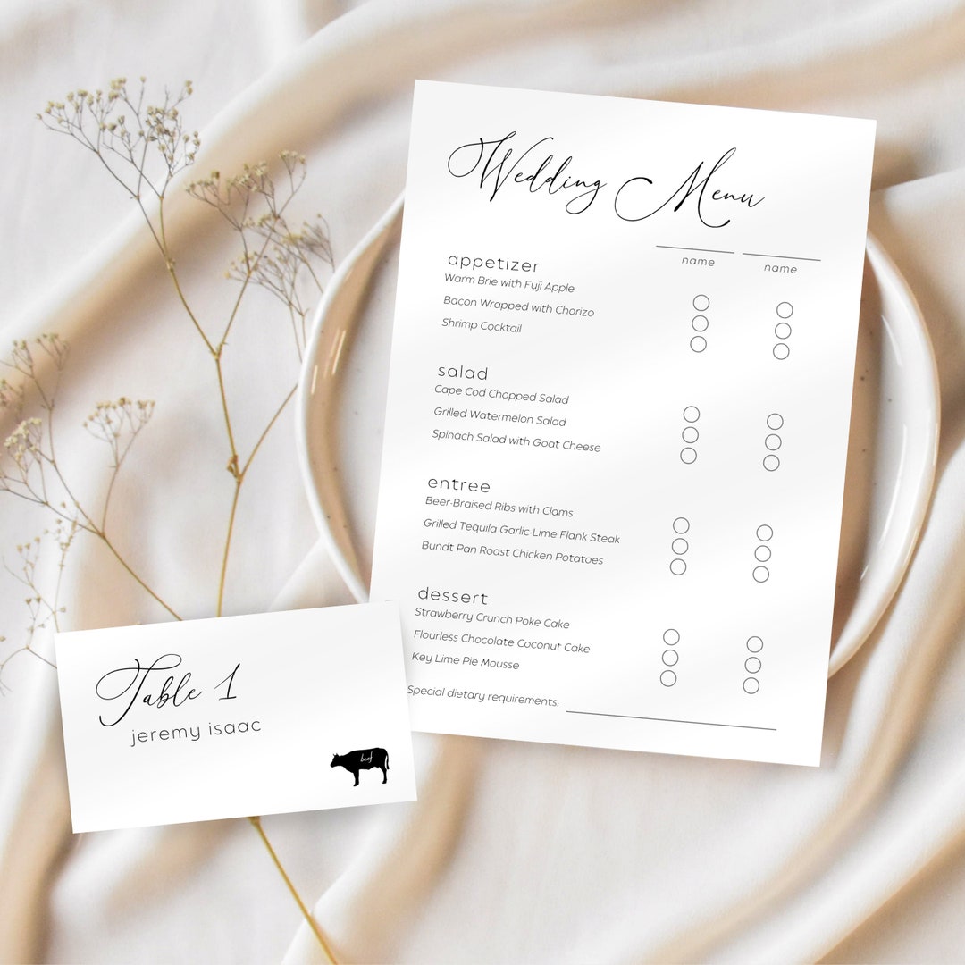 Meal Options Wedding Invitations Instant Download Menu Choice Card Meal ...
