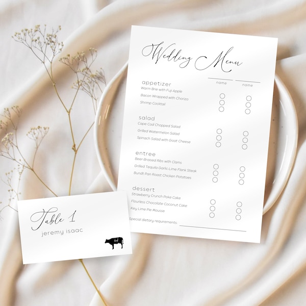 Wedding Menu Choice Card - Etsy