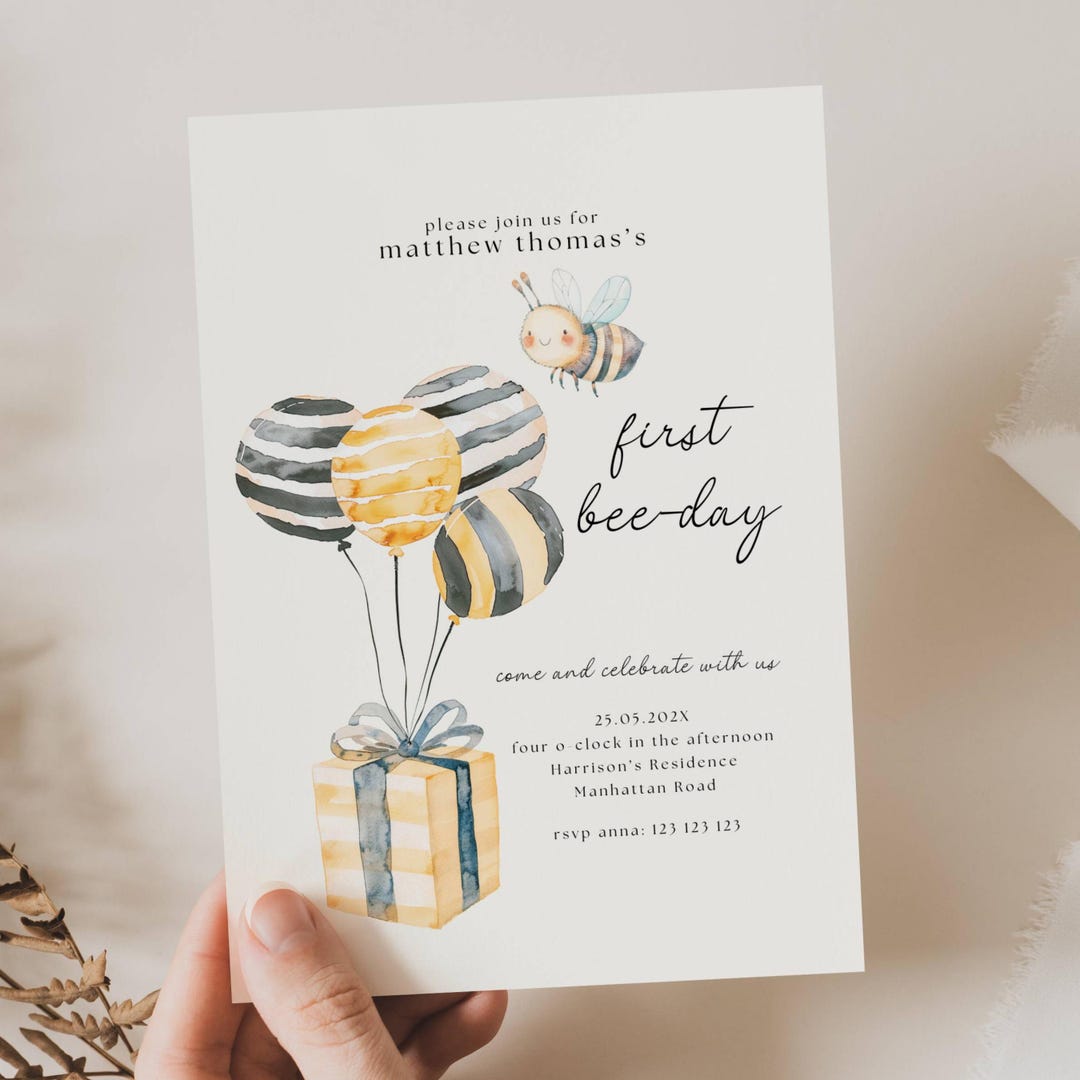 First Bee Day Birthday Invitation, Bee First Birthday Invitation, Sweet ...